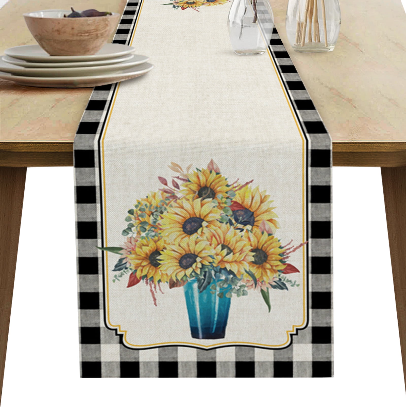 Rural Style Sunflower Lattice Table Runners Kitchen Table ration Dining ...