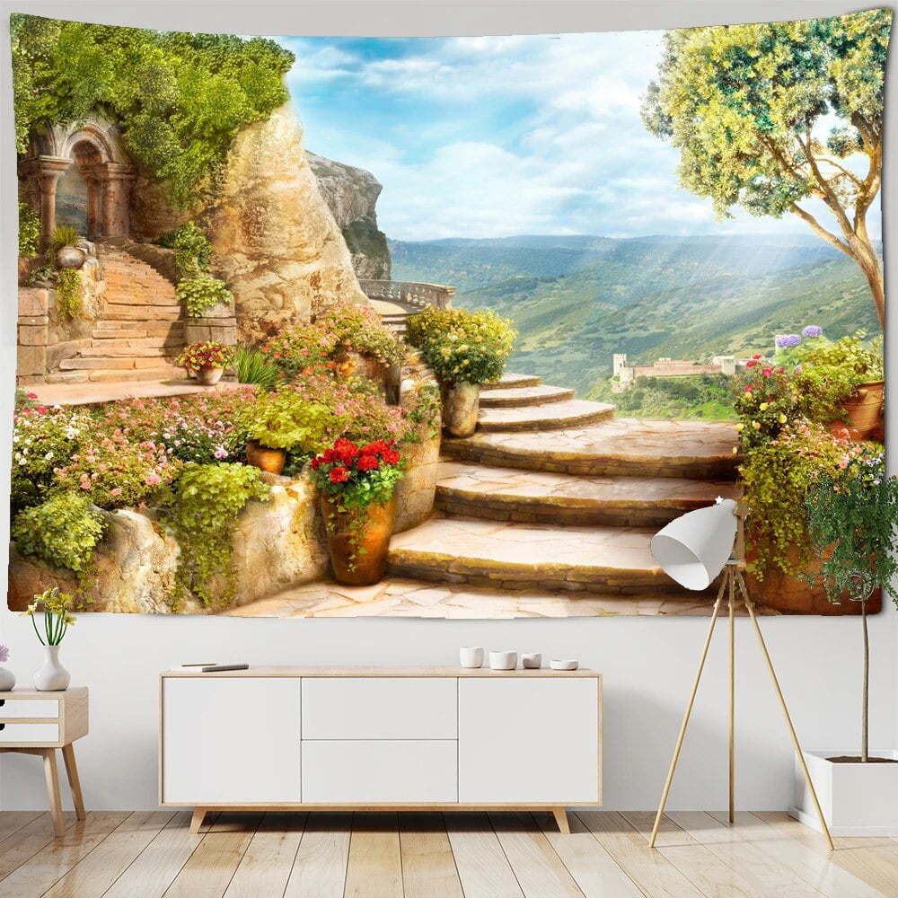Rural Town Gard Scery Tapestry Wall Hanging Landscape Tapestry Sea ...
