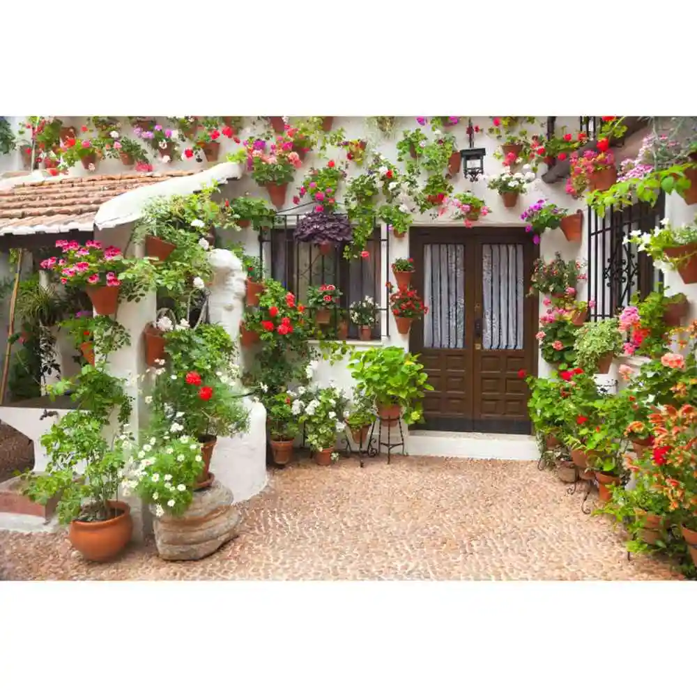 Rural Town Spring Village Country Photography Backdrop Gard Flower ...