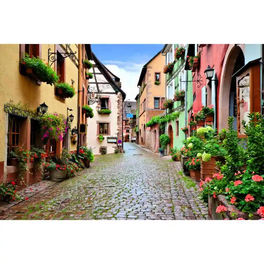 Rural Town Spring Village Country Photography Backdrop Gard Flower ...