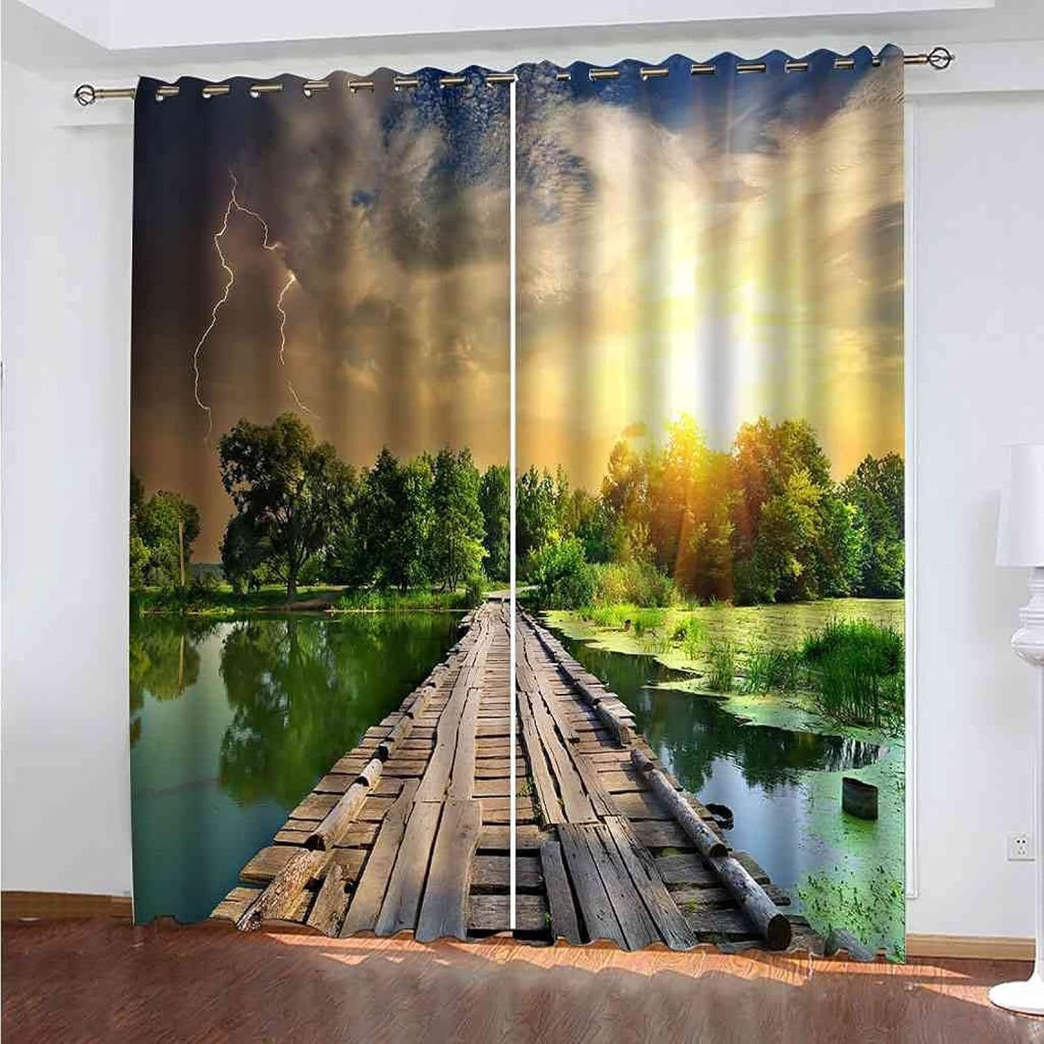 Rural Wooden Bridge Blackout Grommet Window Curtains, Landscape And ...