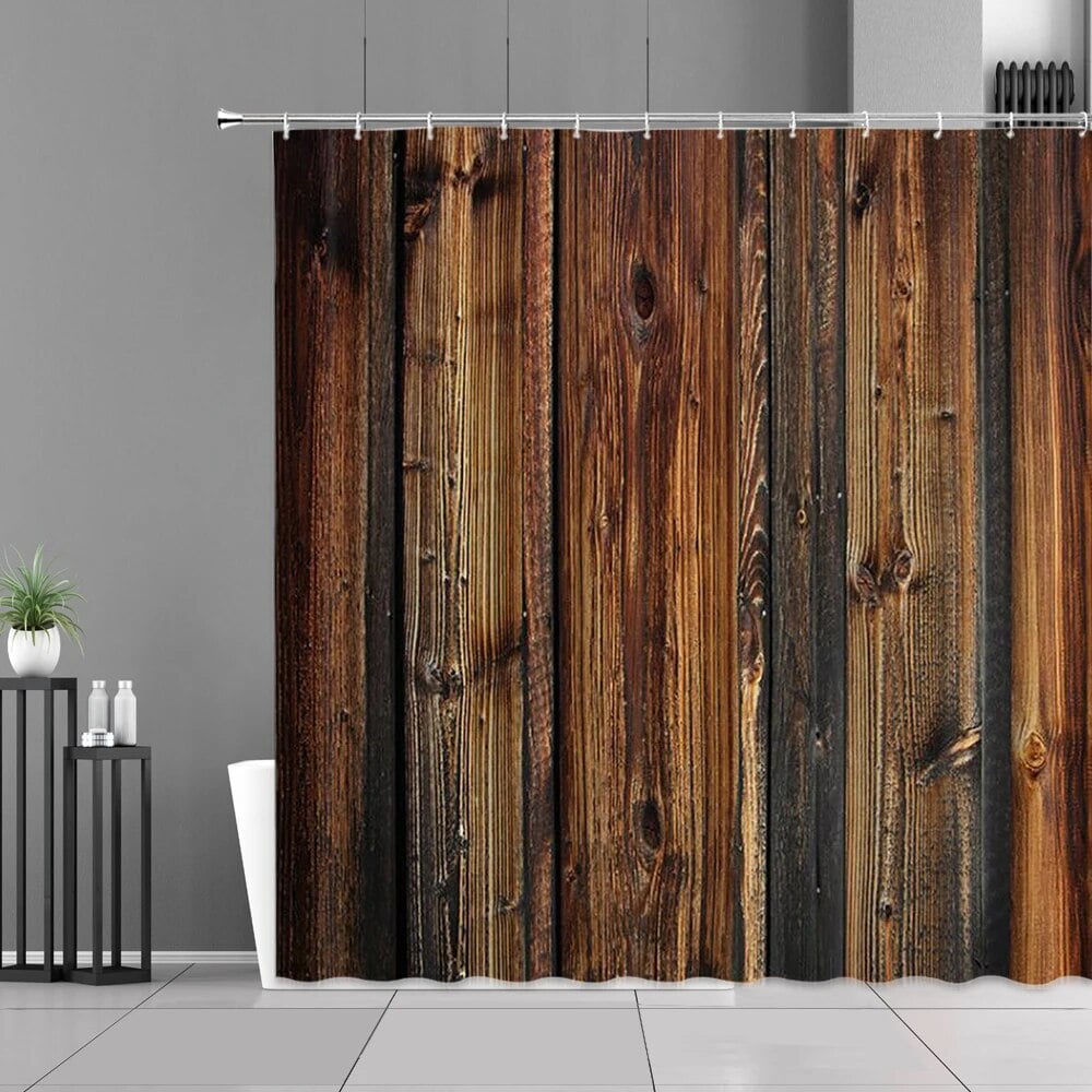 Rural Wooden Door Shower Curtain Garden Forest Courtyard Scenery ...