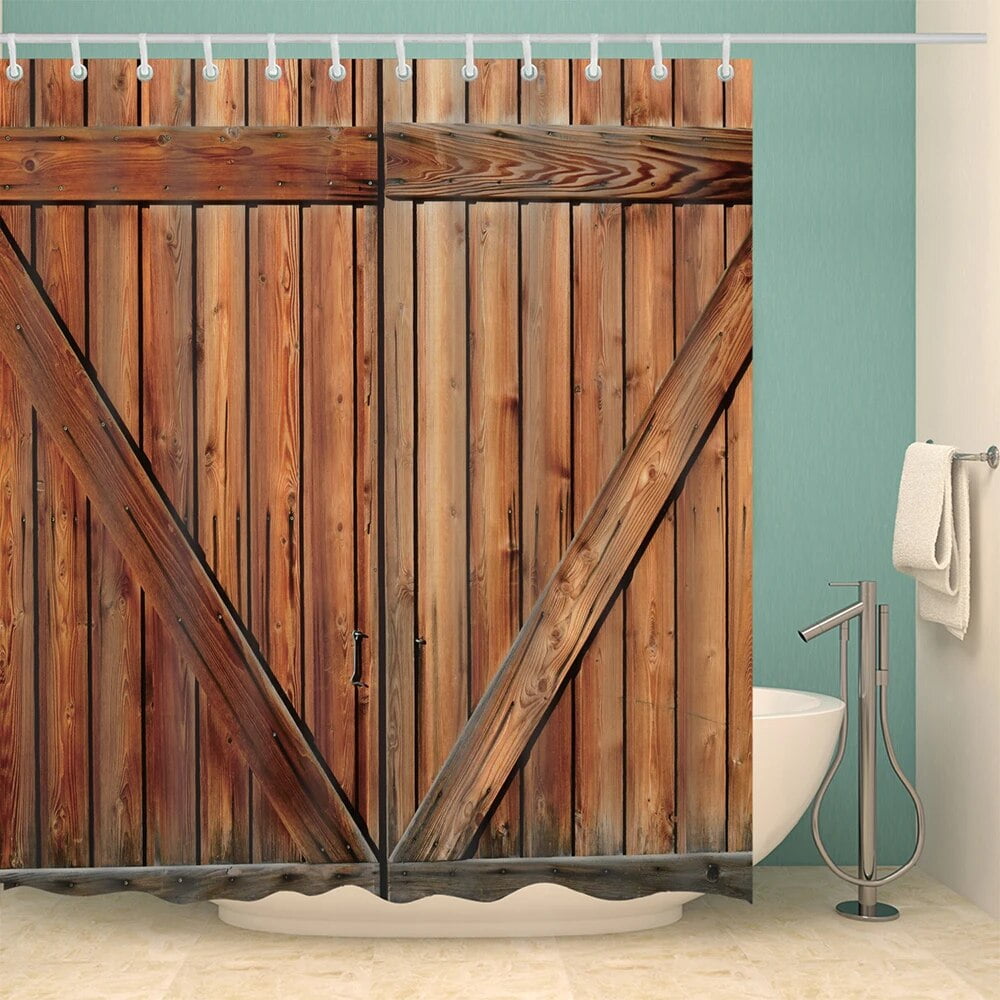 Rural Wooden Door Shower Curtain Garden Forest Courtyard Scenery ...
