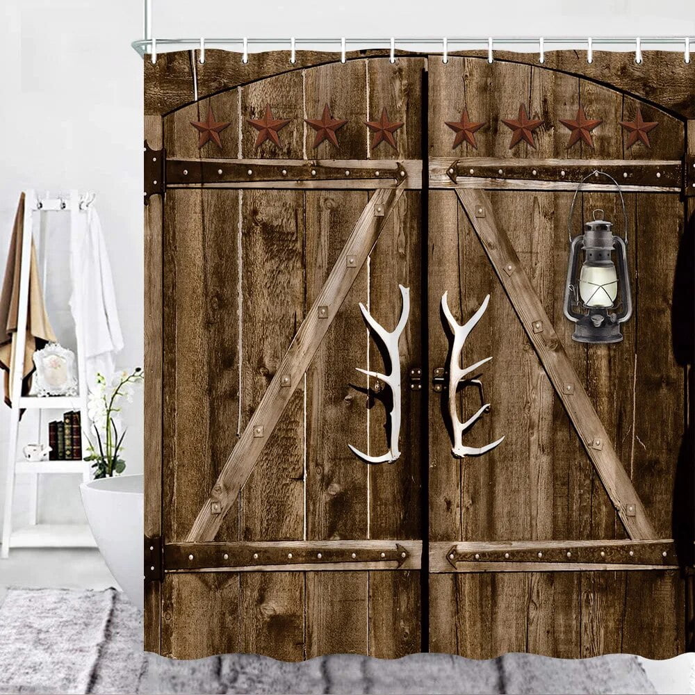 Rural Wooden door Shower Curtains Rustic Vintage Old barn door ...