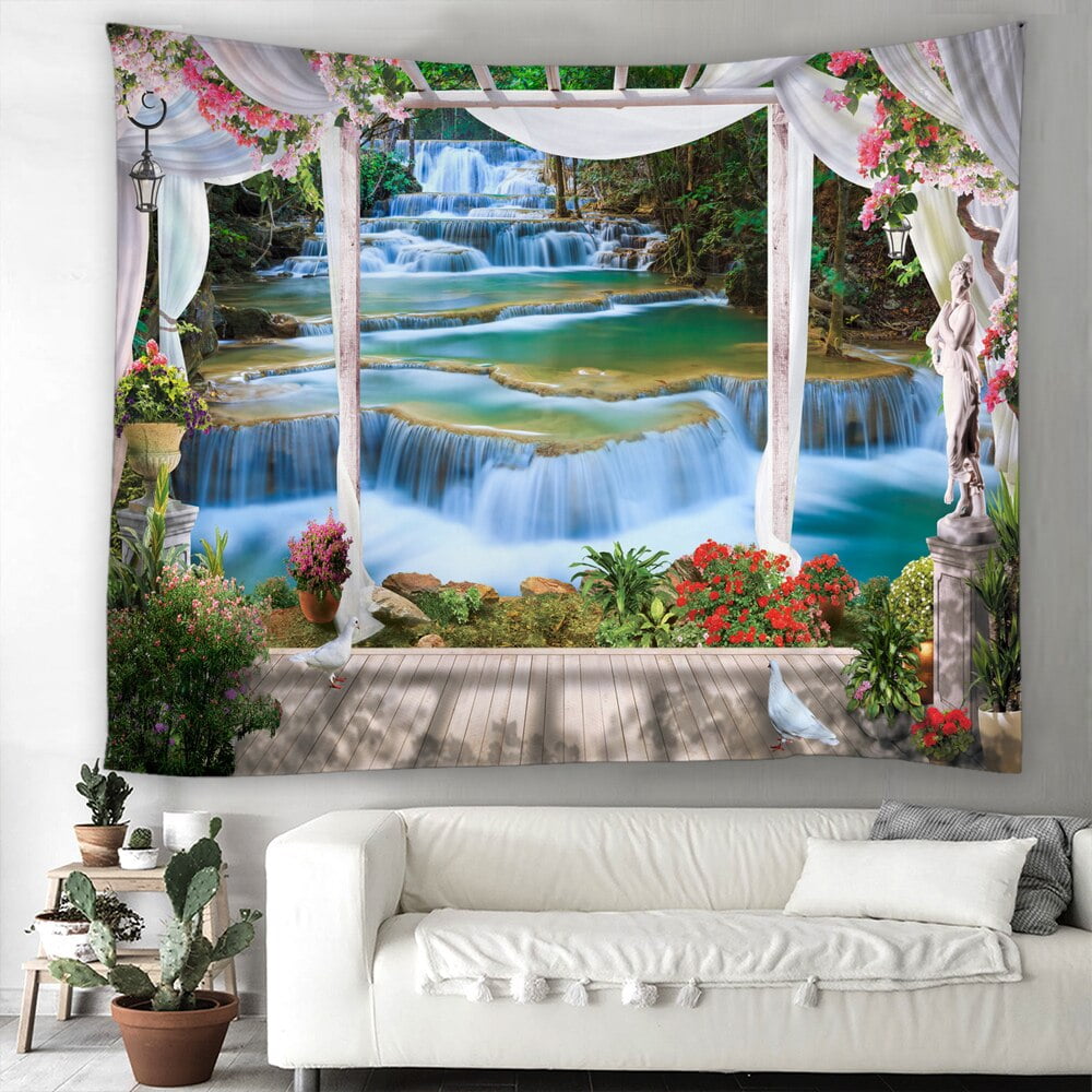 Rural landscape Arched Flower Printed Large Wall Tapestry Hippie Wall ...