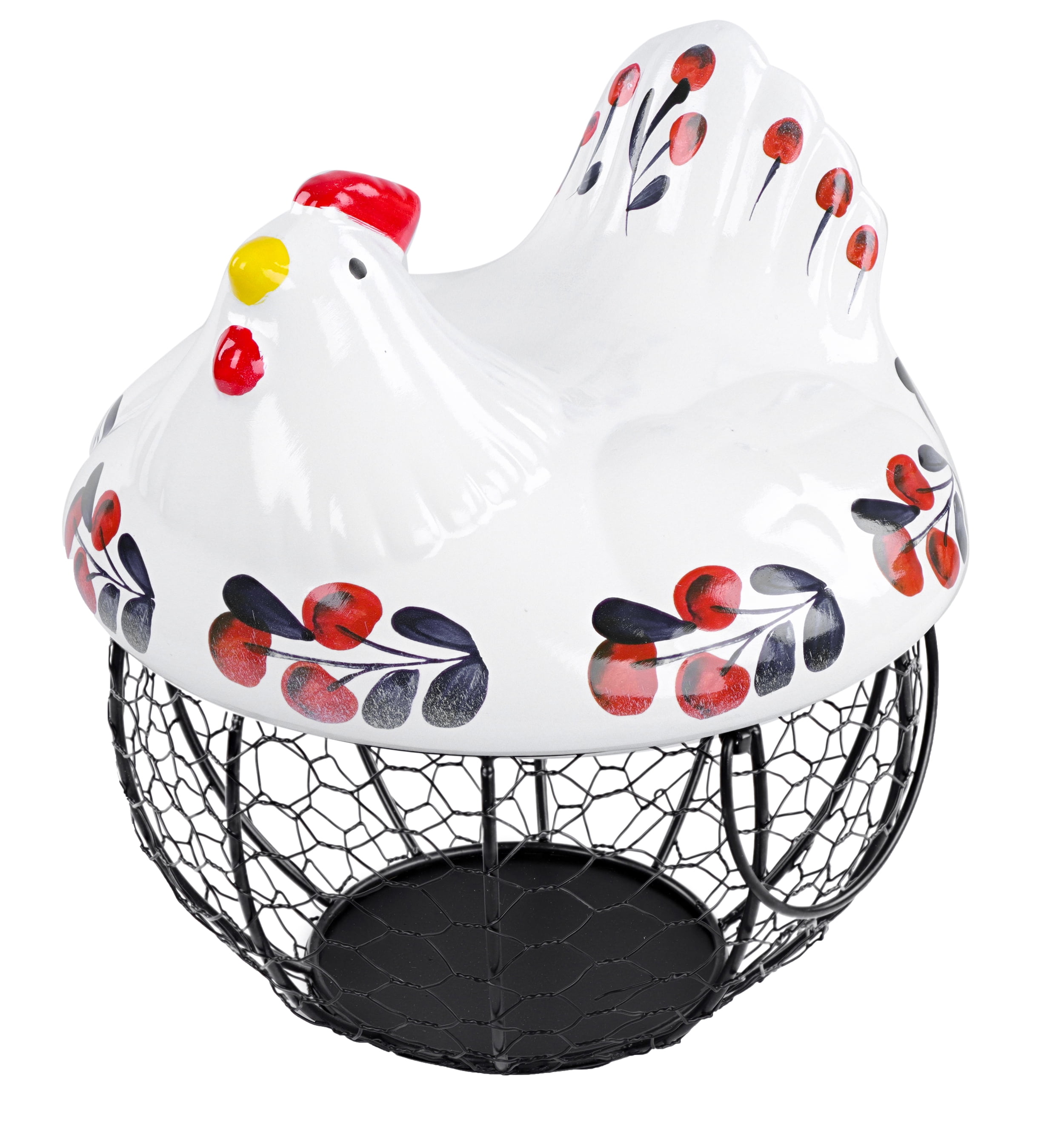 Rural365 Chicken Egg Basket in Navy and Red Ceramic Lid and Round Wire ...