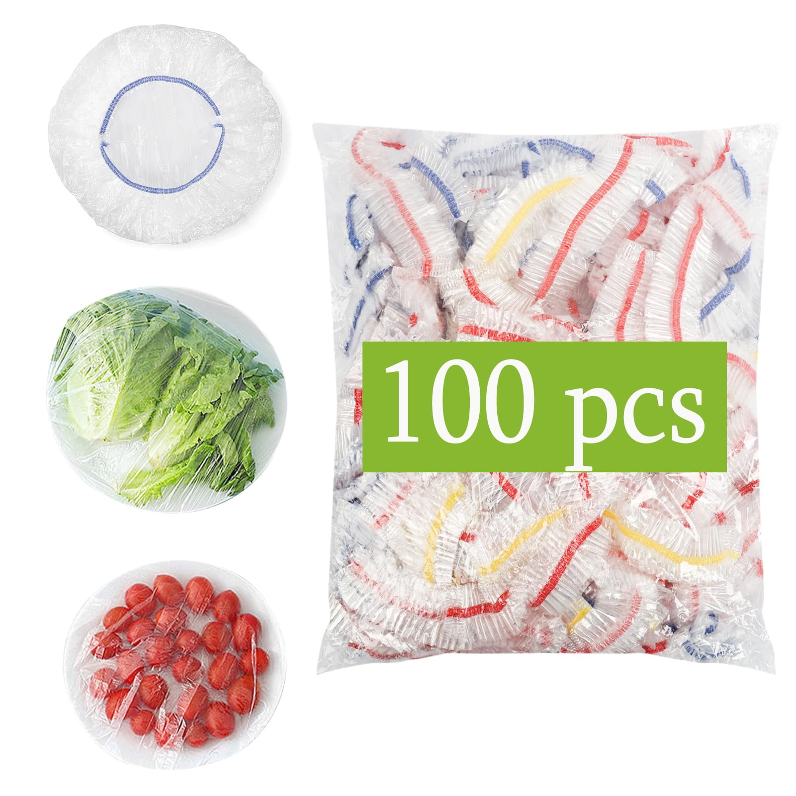 Ruroz 100 Plastic Bowl Covers - Elastic Reusable Plastic Wrap Food ...