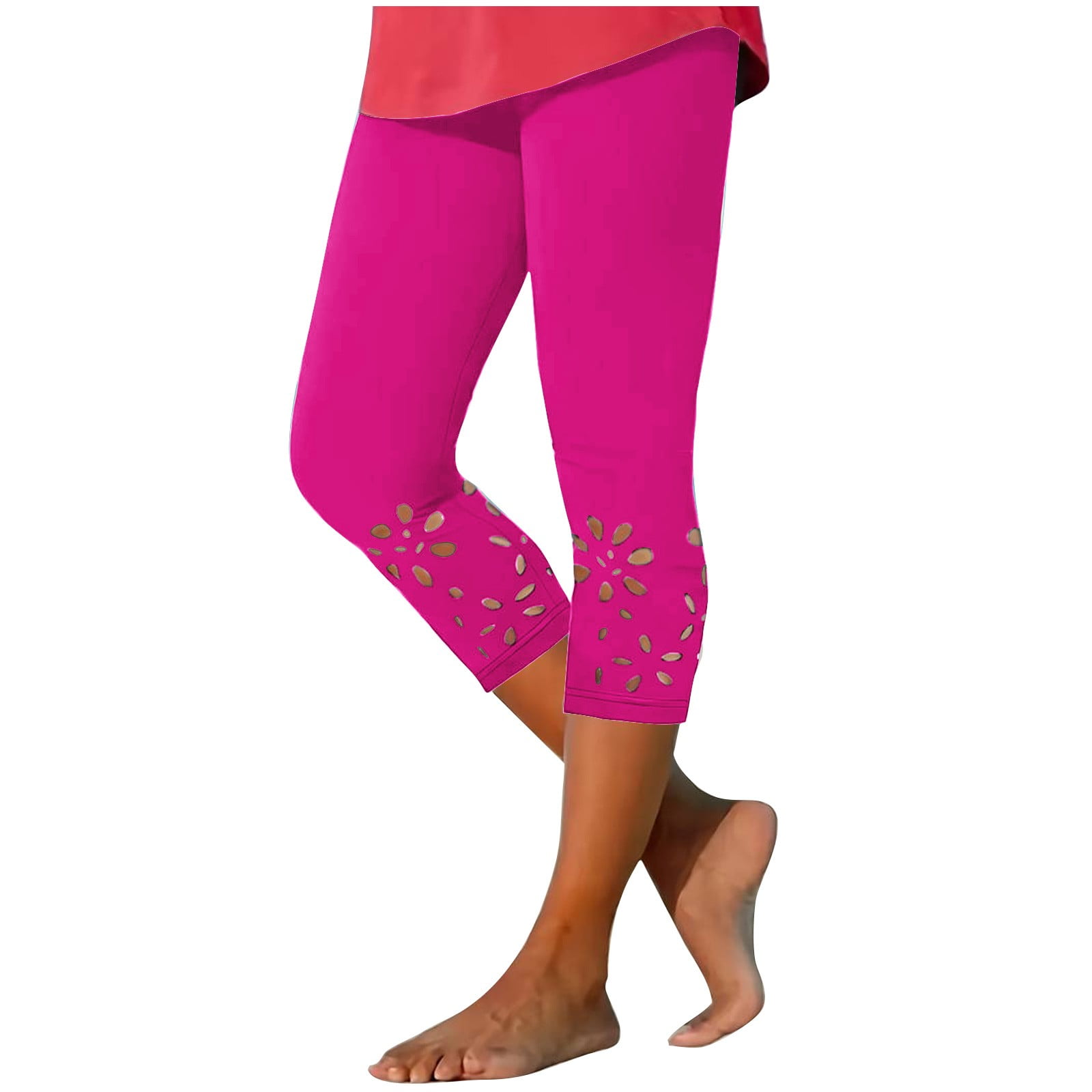 Ruroz Womens Floral Lace Stitching Capri Leggings, Elastic High Waisted ...