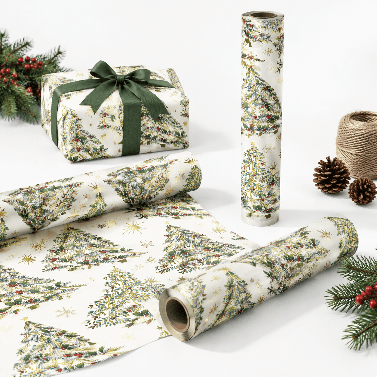 Rusepea Luxurymas Tree Wrapping Paper Roll Mini Elegant Foil Xmas Gift ...