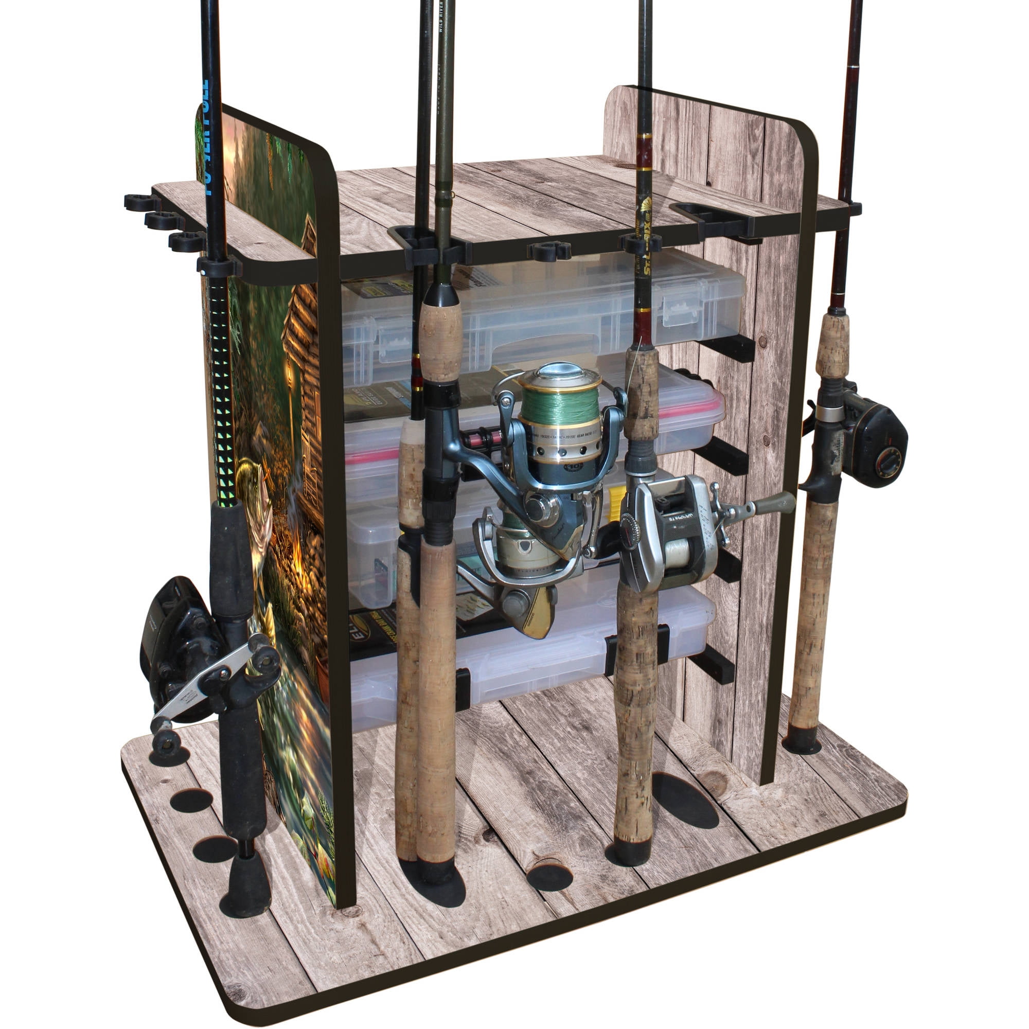 Rush Creek Creations 14 Fishing Rod Rack with 4 Utility Box Storage ...