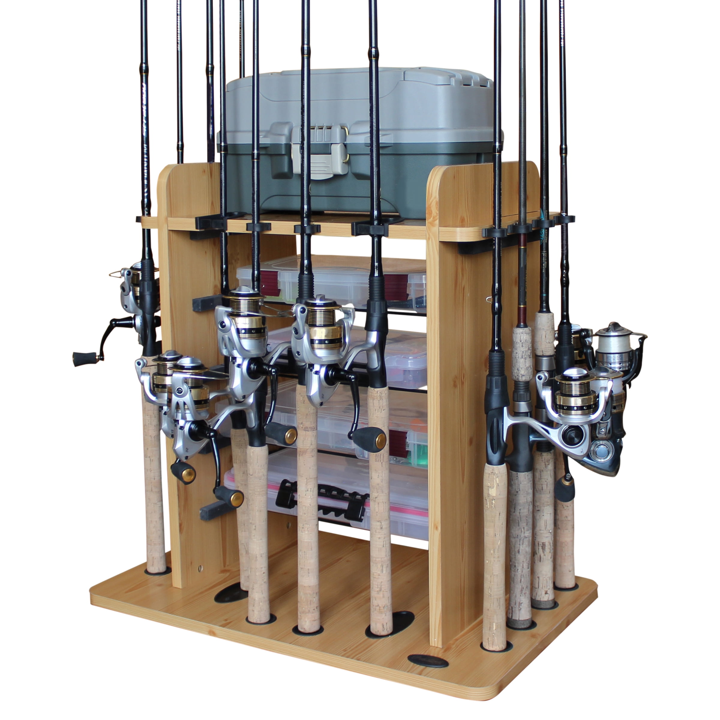 Rush Creek Creations 14 Fishing Rod Rack with 4 Utility Box Storage ...