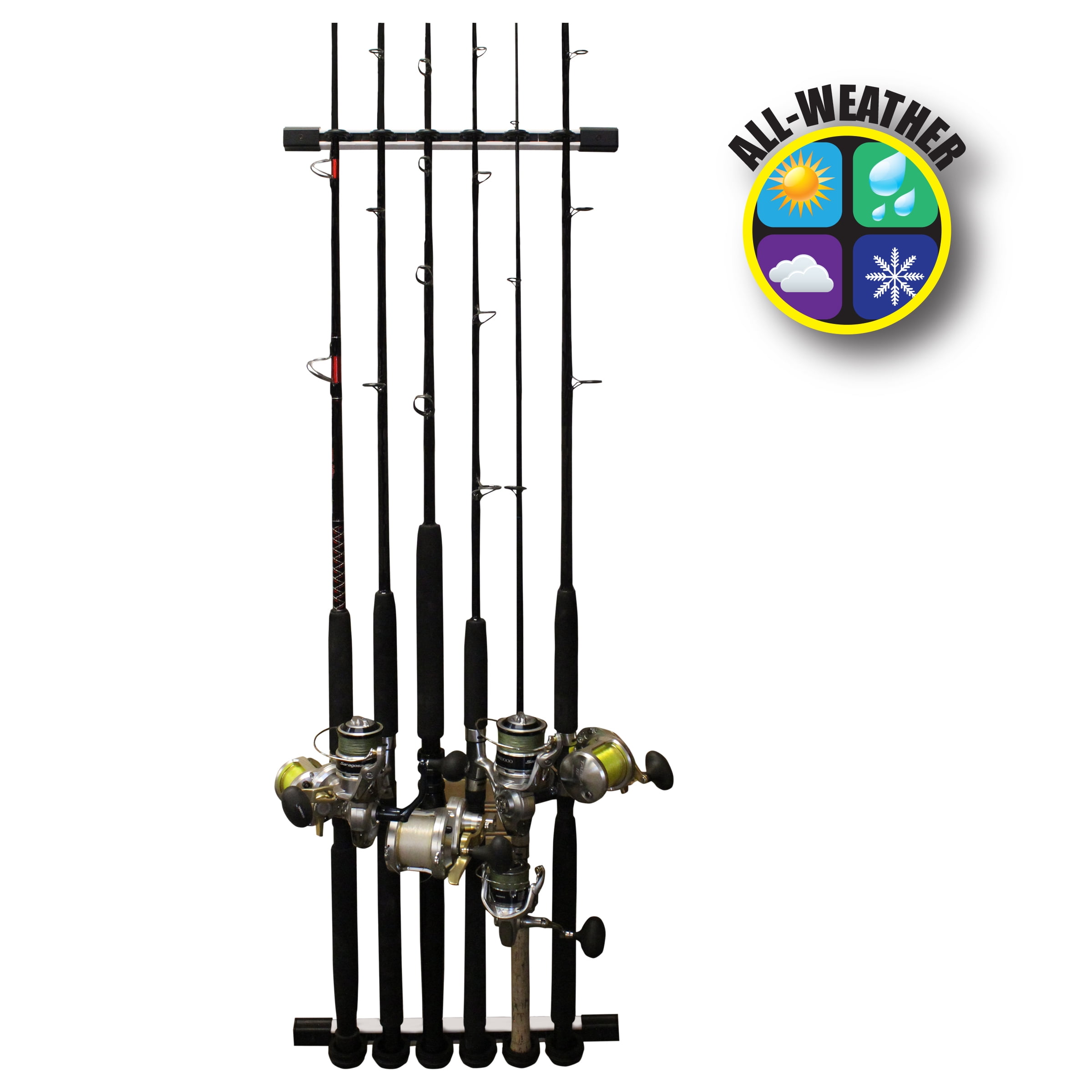 Rush Creek Creations 3 in 1 All Weather 6 Fishing Rod Wall Rack ...