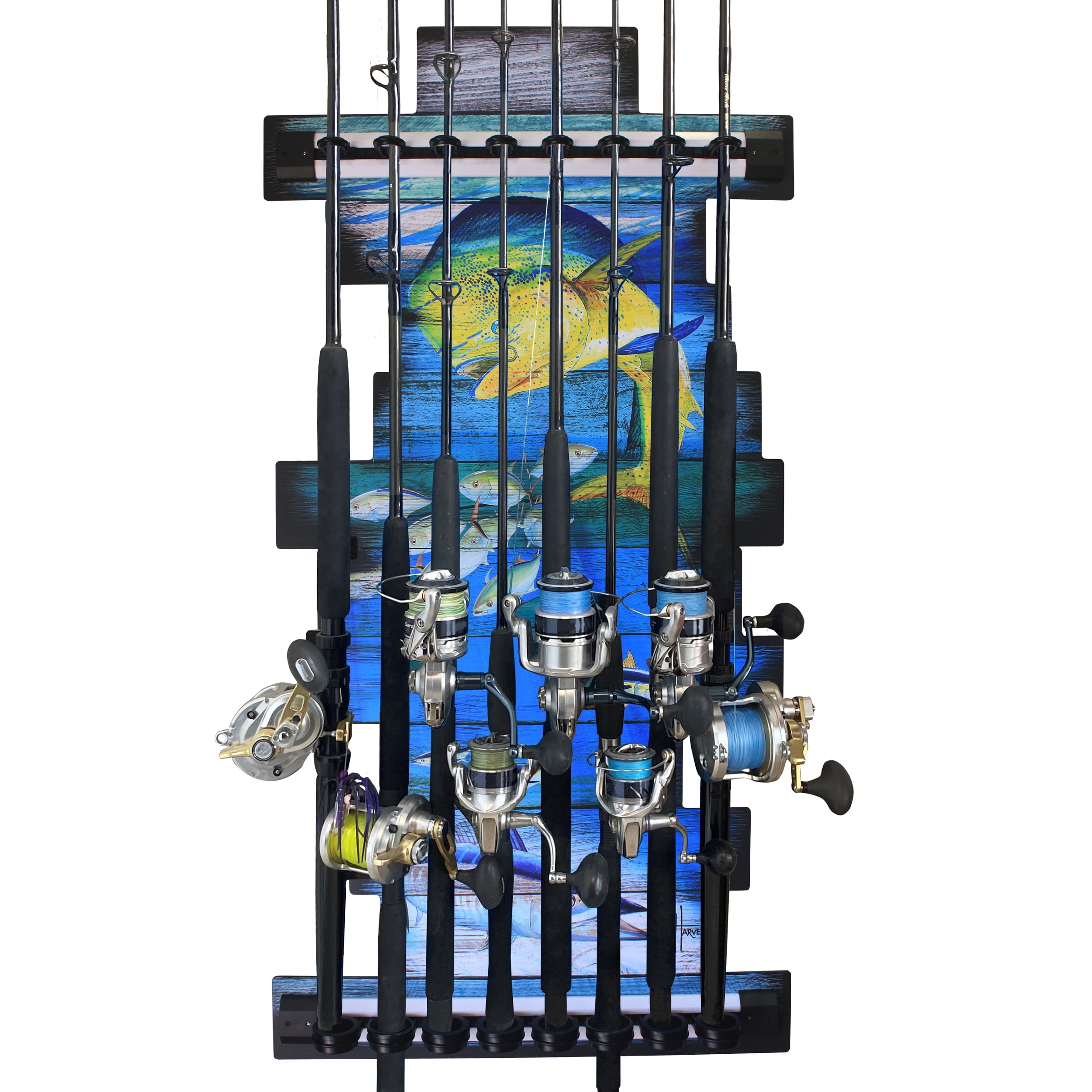 Rush Creek Creations Guy Harvey Mahi Fishing Wall Storage Rack 8 Rod ...