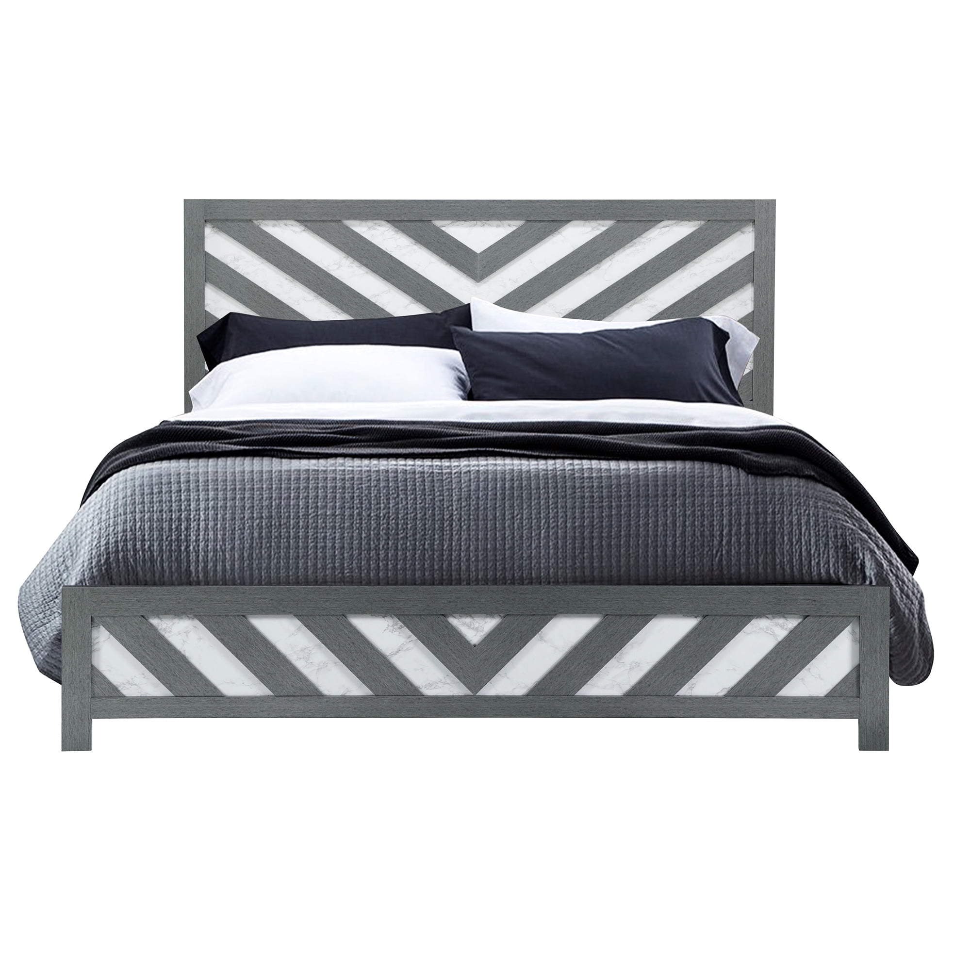 Rush Grey King Bed With Alluring Design, Faux Marble Grandeur, Modern ...