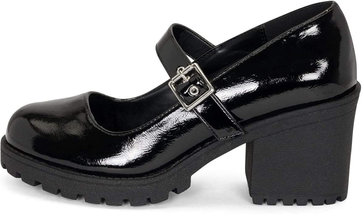Rush - Women's Mary Jane Ankle Buckle Platform Pumps with Lug Sole (Black Patent, 12) - Walmart.com