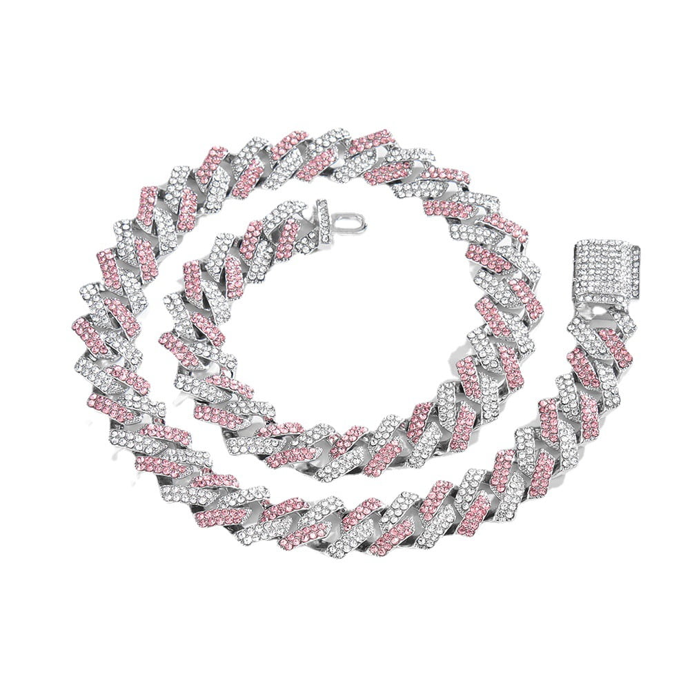 Rush Women's Necklace, 18" Cuban Necklace, Bling Pink Diamonds Hip Hop ...