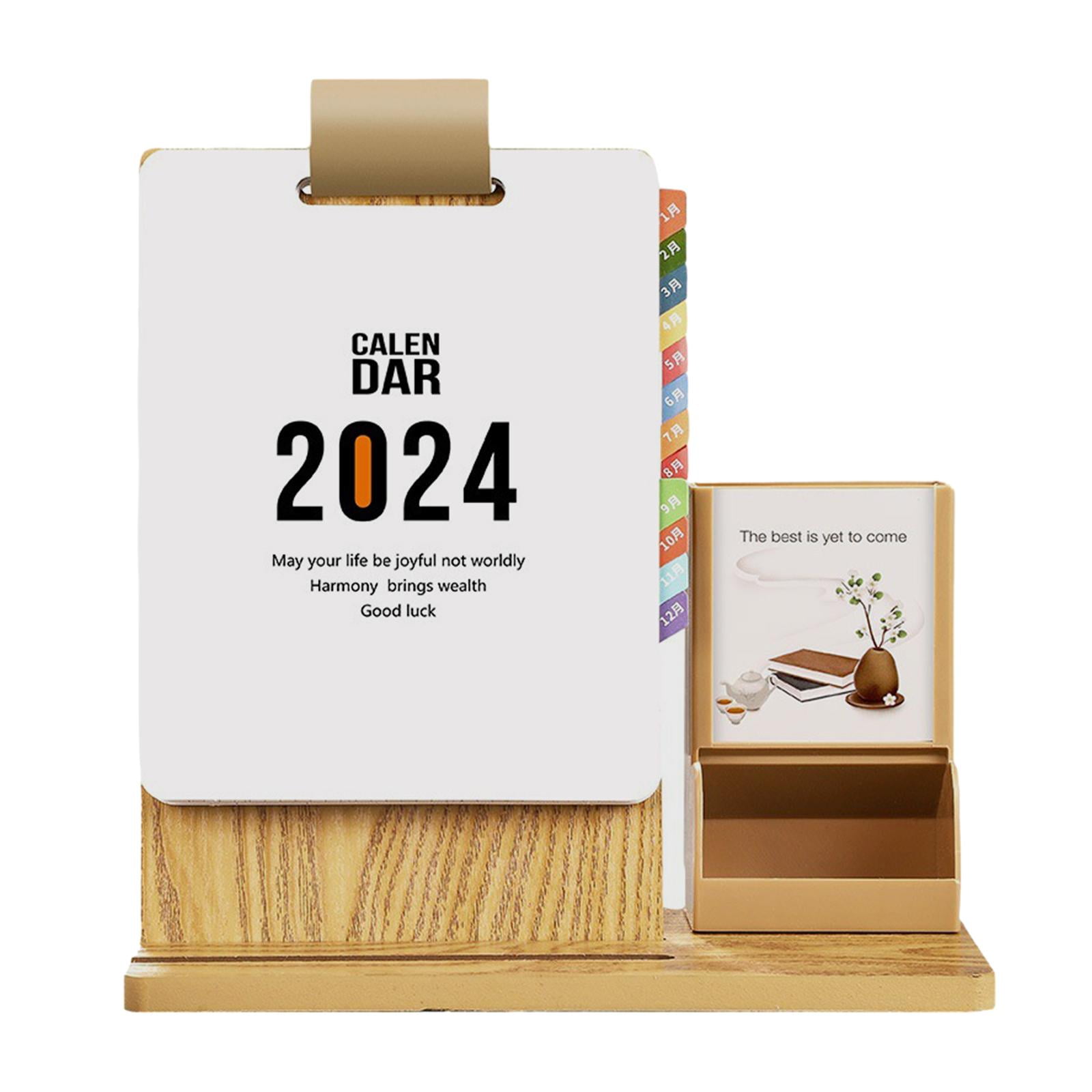 Rushawy 2024 Desk Calendar Desktop Calendar with Pen Holder Storage Box ...