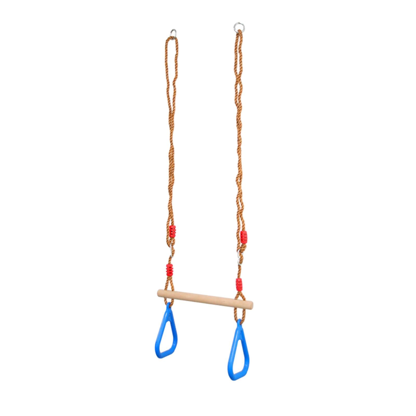 Rushawy Trapeze Swing Bar with Plastic Rings Wood Hanging Hoop Wooden ...