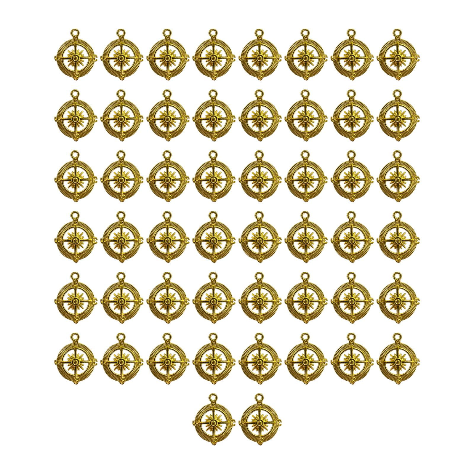 Rushay 50Pcs Compass Shape Charms 3D Findings Vintage Alloy Pendants ...