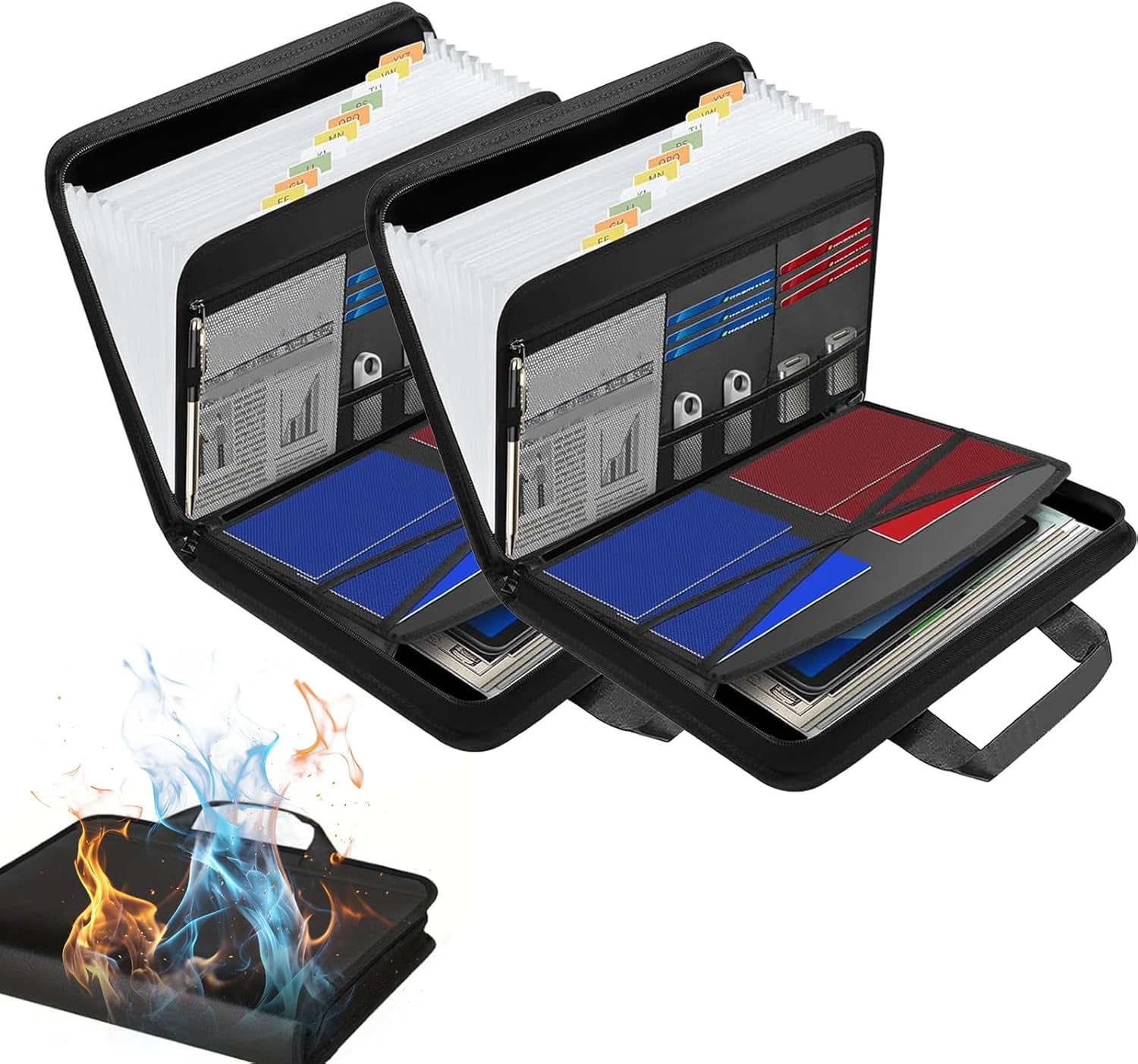 Rushclick File Folder, Large Capacity A4 Fireproof File Folder with Handle, Expanding File ...