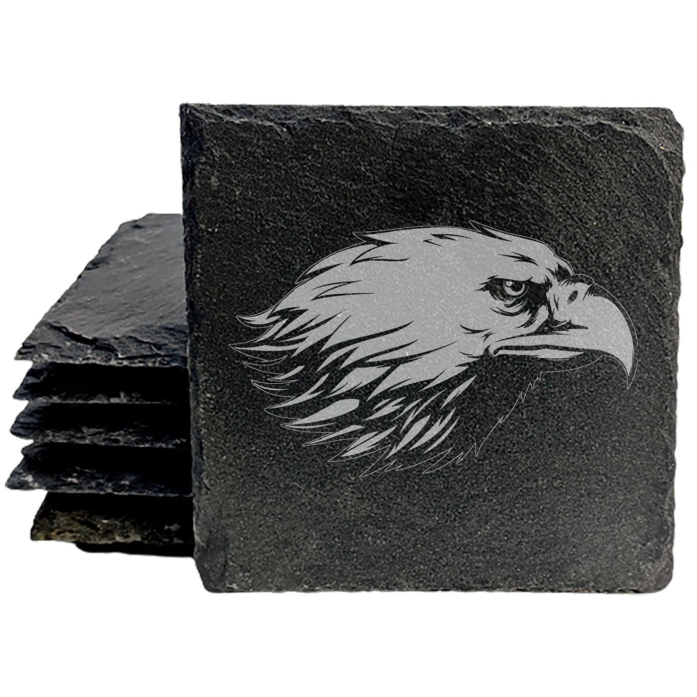 Rusic Mees Fierce Spiri: Naural Gray Slae Coasers wih Bald Eagle Design ...