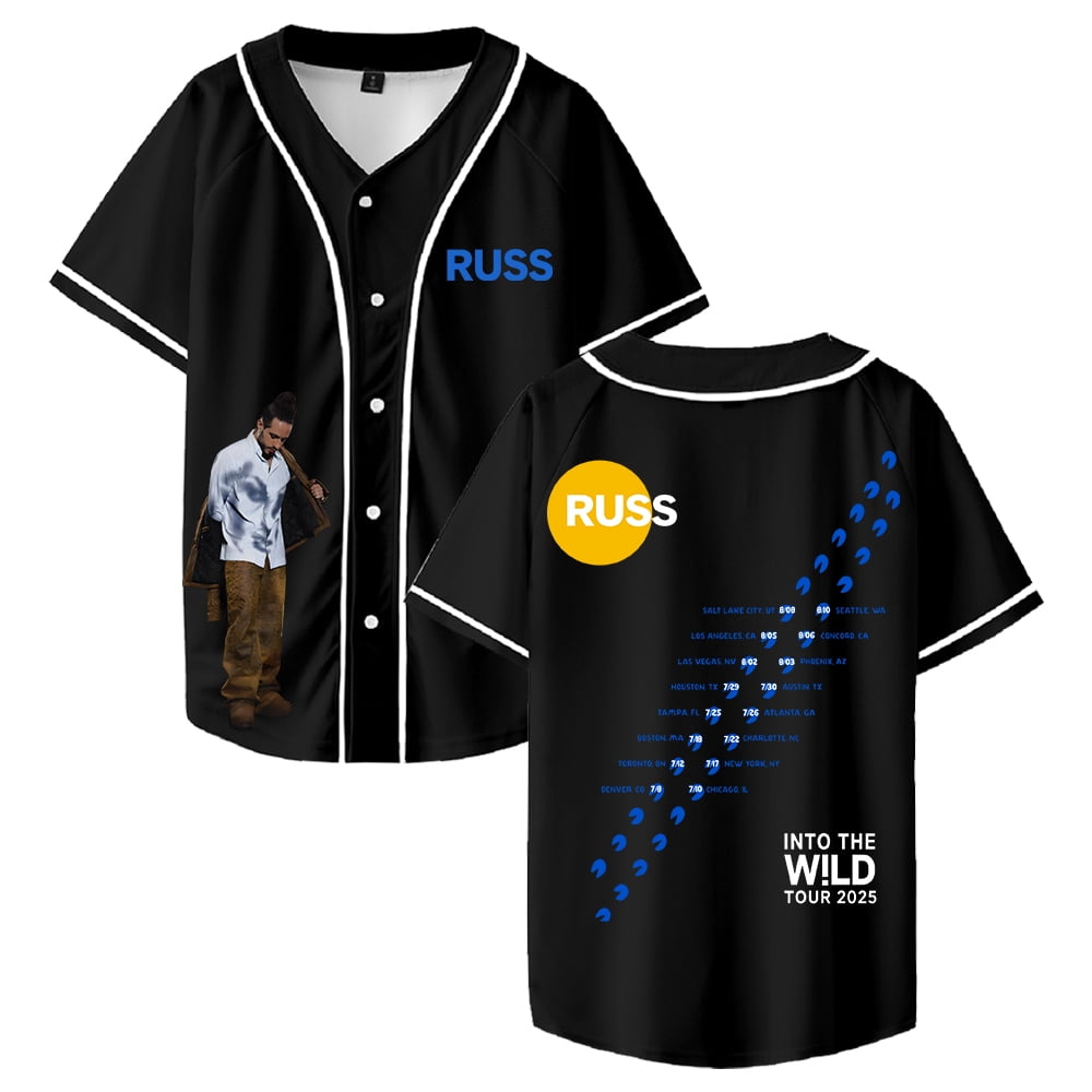 Russ Into The Wild Tour 2025 Baseball Jersey Short Sleeve Button-up ...