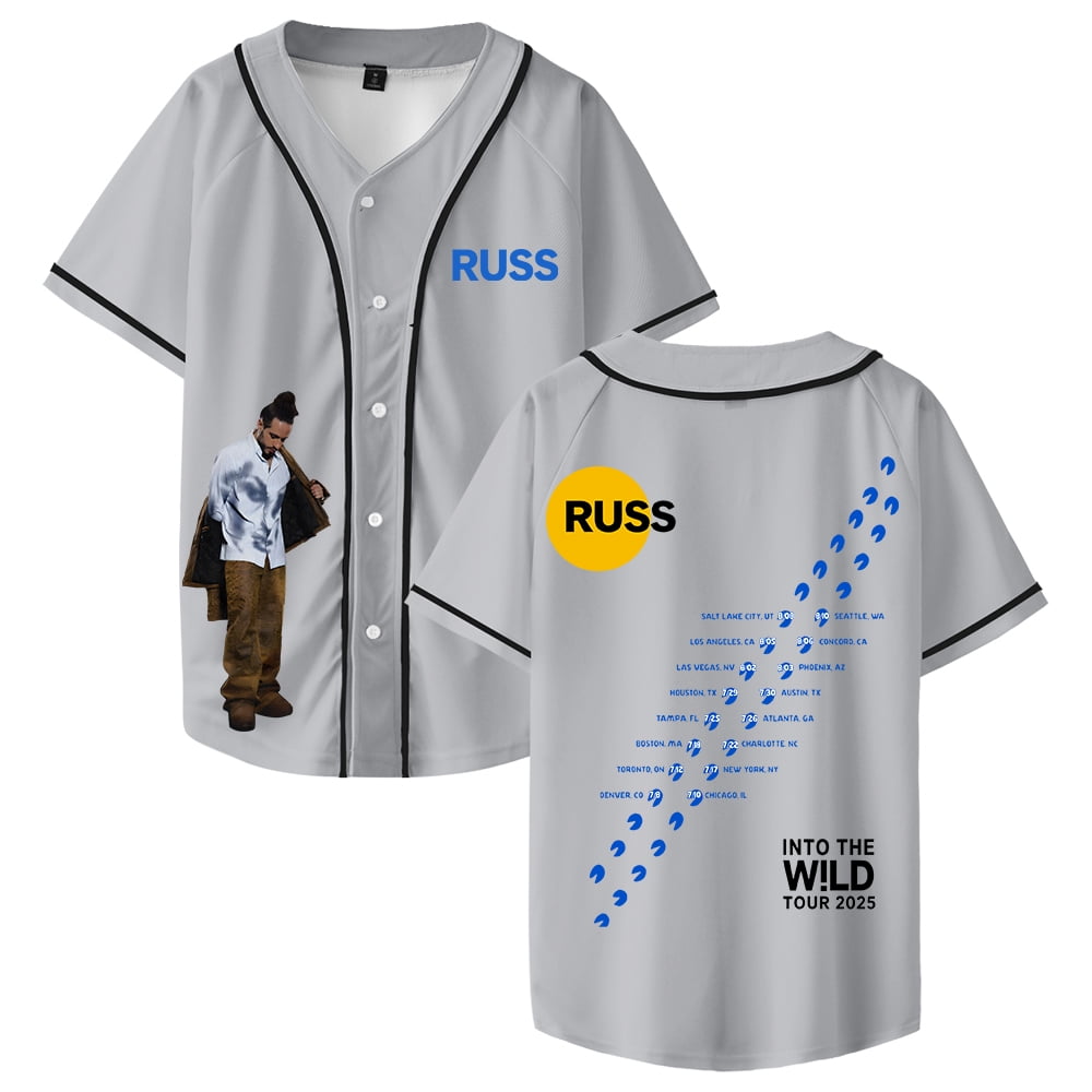 Russ Into The Wild Tour 2025 Baseball Jersey Short Sleeve Button-up ...