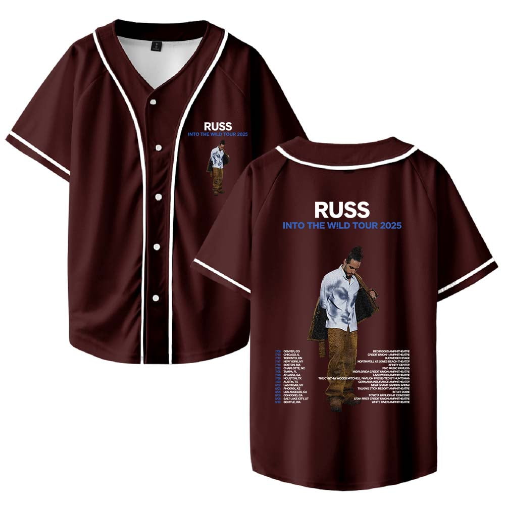 Russ Into The Wild Tour 2025 Merch Baseball Jersey V-Neck Shirt Women ...