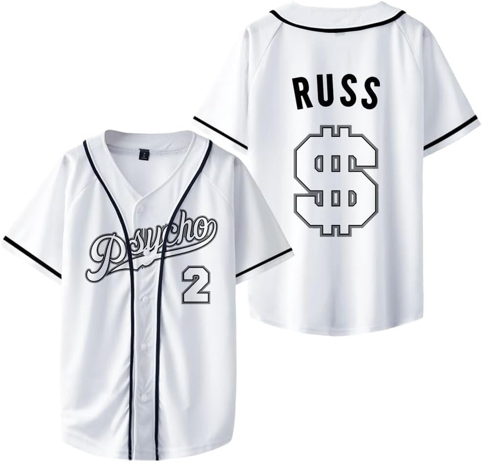 Russ Rapper Psycho Pt.2 Merch Baseball Jersey Shirts Men Women Short ...