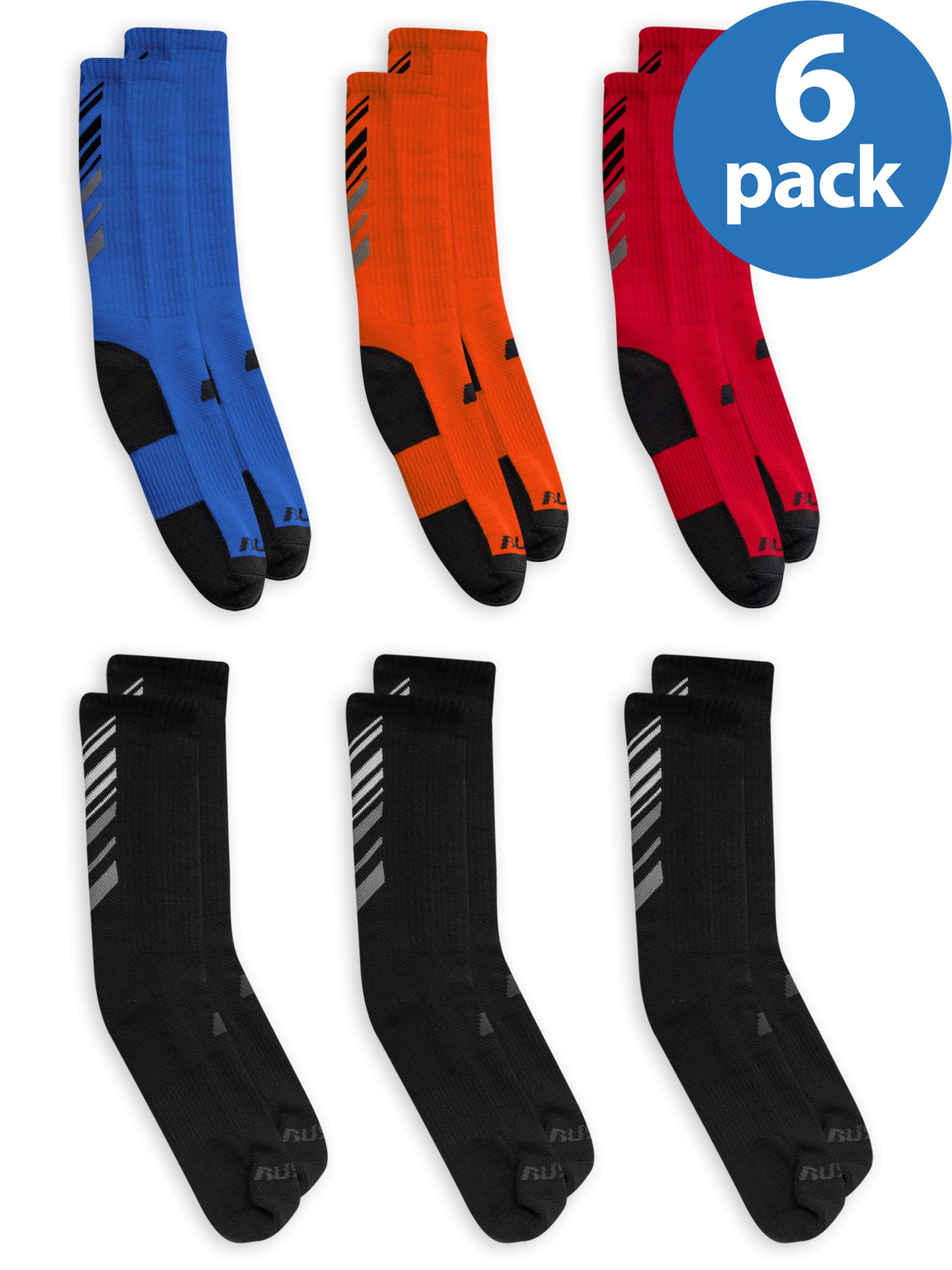 Russell Boys' M-L Crew Socks, 6 Pack - Walmart.com