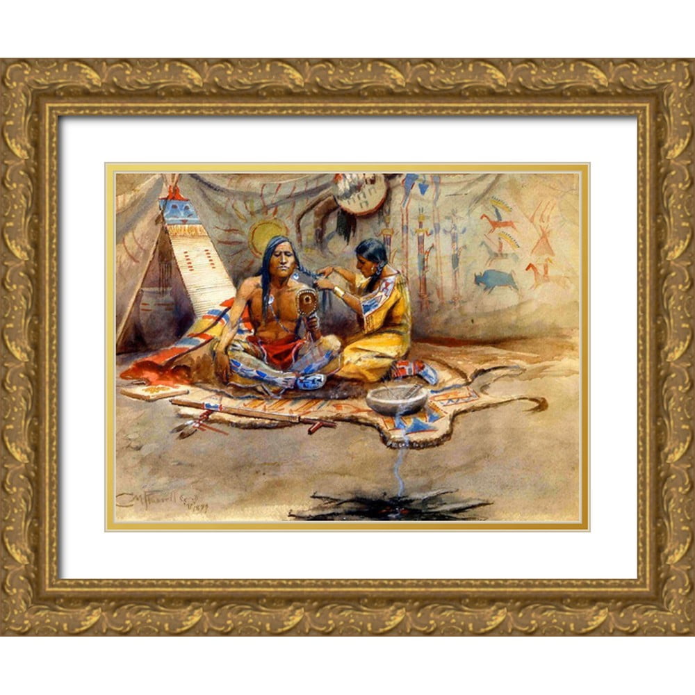 Russell, Charles Marion 14x12 Gold Ornate Wood Framed with Double ...