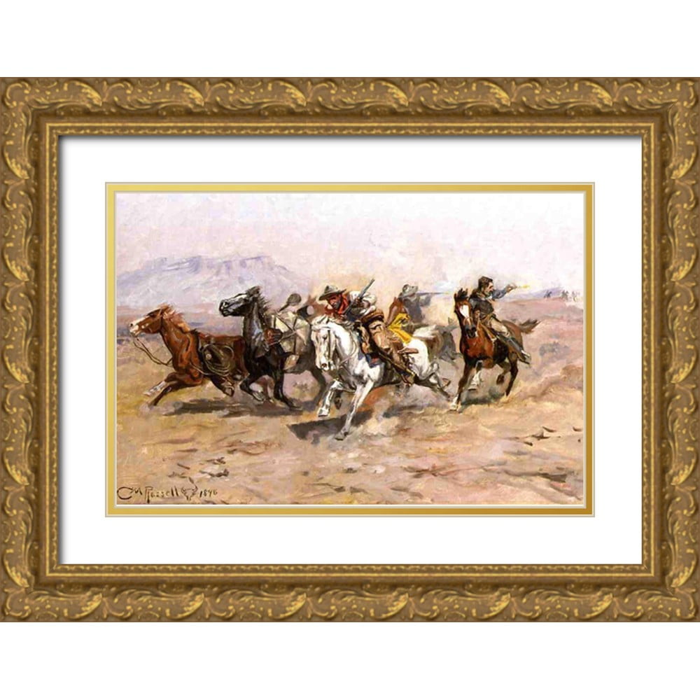 Russell, Charles Marion 32x23 Gold Ornate Wood Framed with Double ...