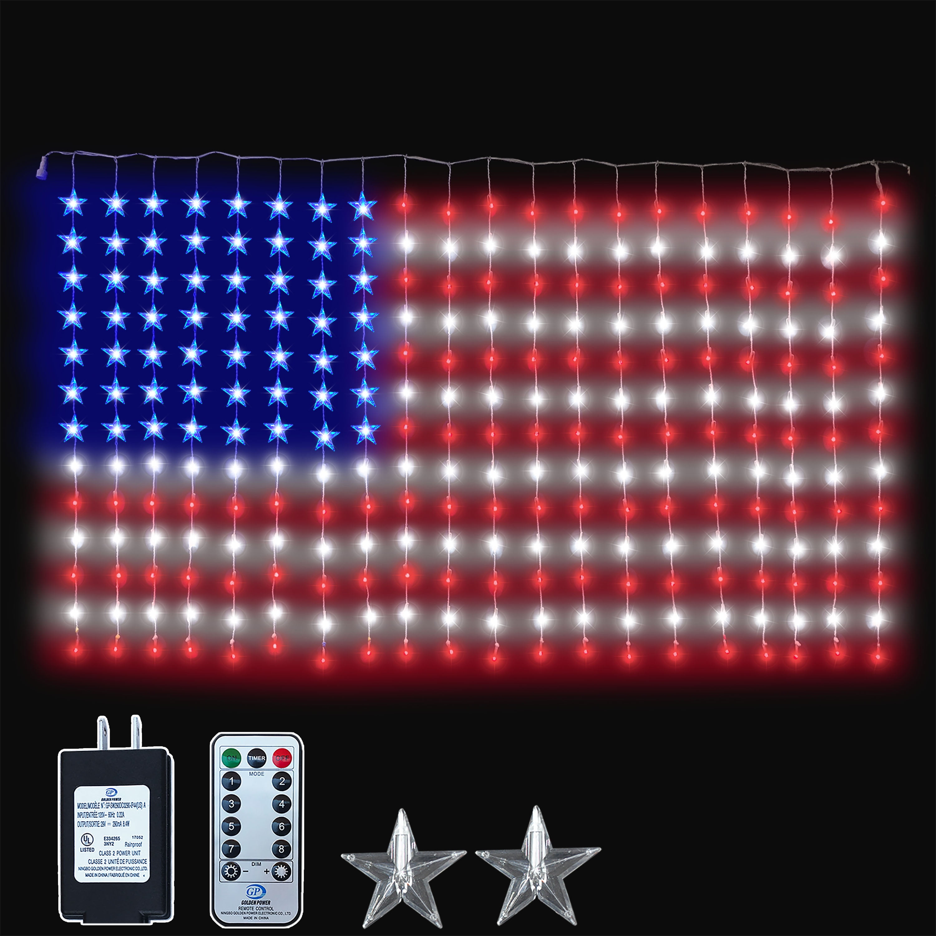 Russell Decor Patriotic American Flag Lights, 6'x3.5', Waterproof ...