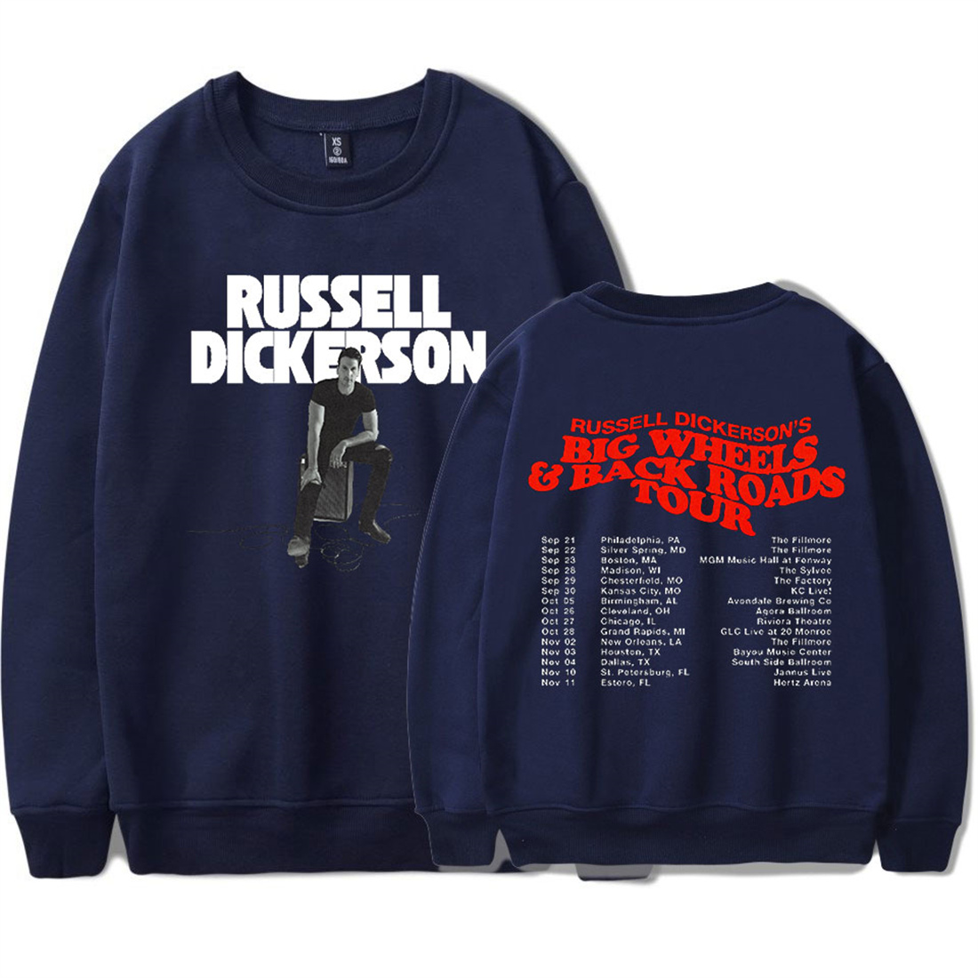 Russell Dickerson Sweatshirt The Big Wheels & Back Road Tour Crewneck ...