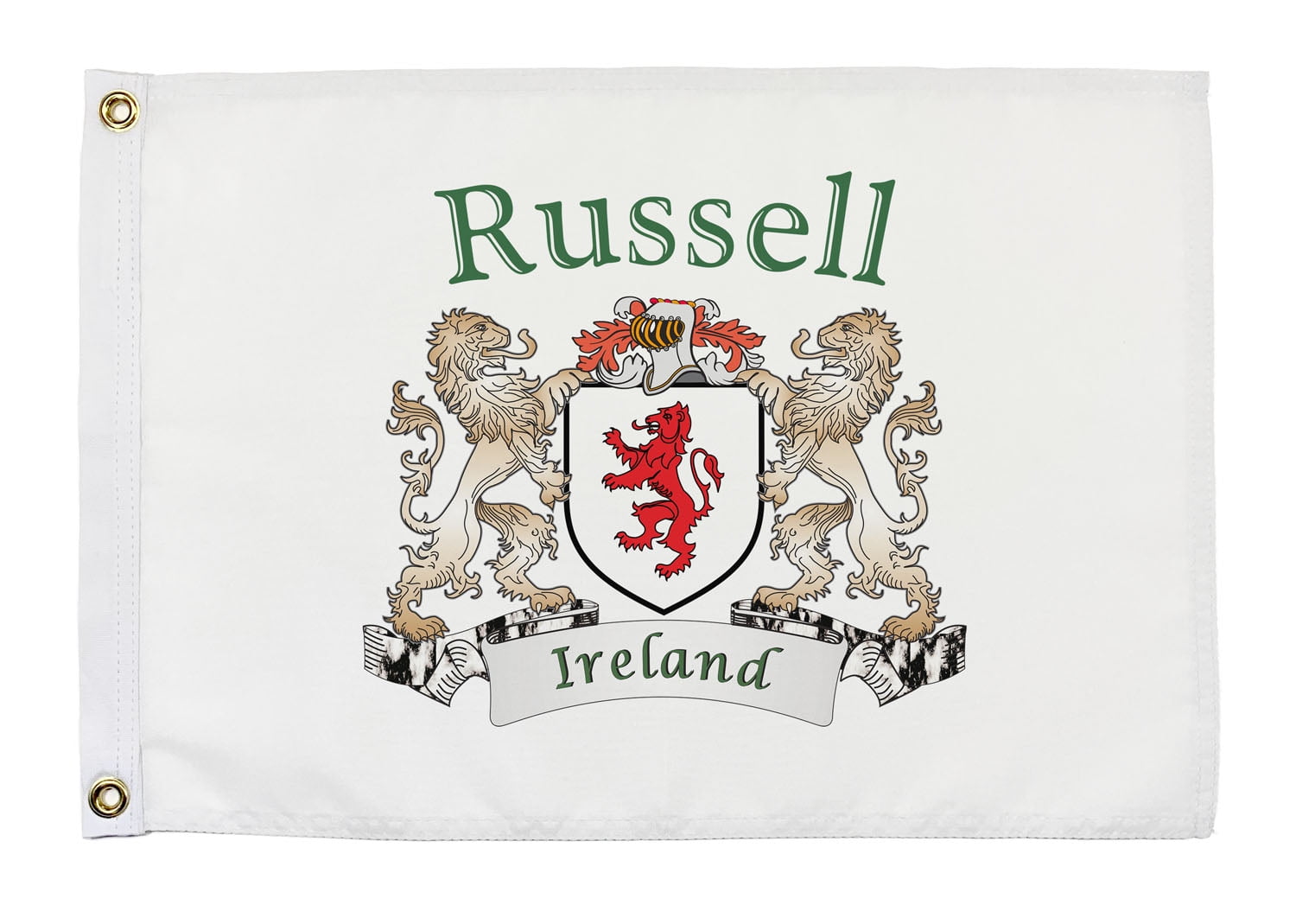 Russell Irish Coat of Arms Small White Flag - 16"x10.5" inches ...