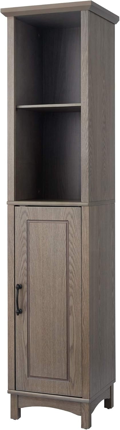 Russell Modern Farmhouse Linen Tower Storage Cabinet with Open Shelves ...
