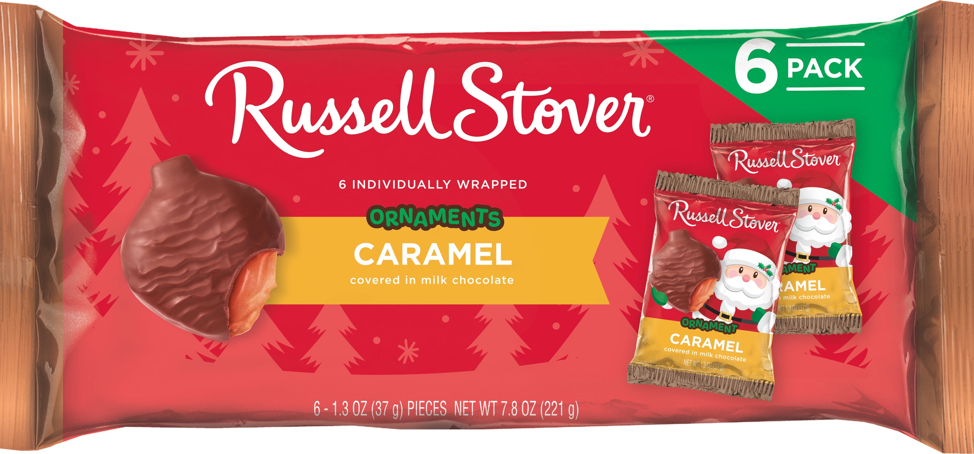 Russell Stover Milk Chocolate Caramel Christmas Ornaments, 6 Pack, 7.8 ...