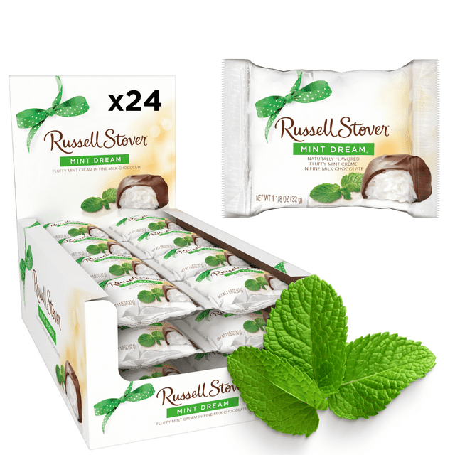 Russell Stover Mint Dream Milk Chocolate Candy, 1.125 oz - Pack of 24 - 27 oz Total - Walmart.com