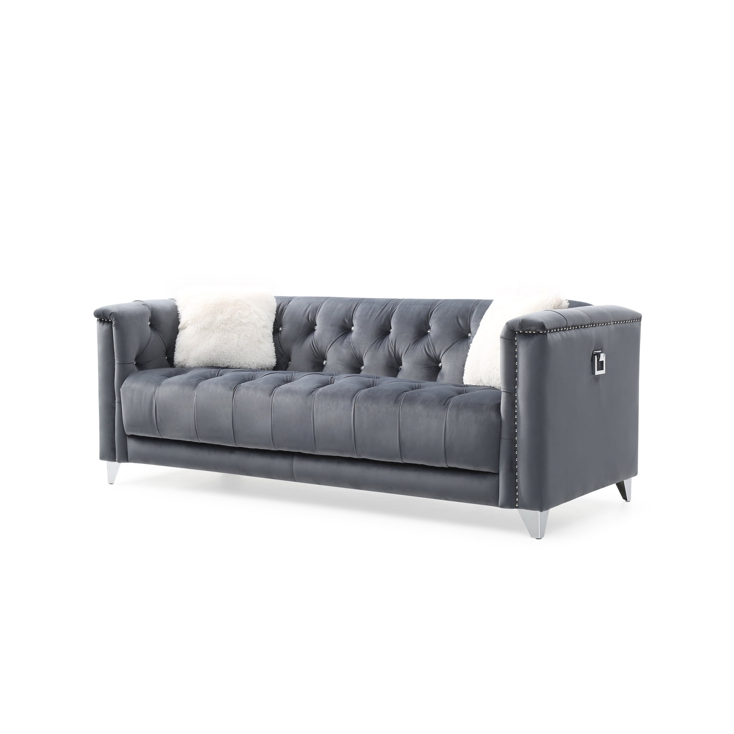 Russell Tufted Upholstery Sofa Finished in Velvet Fabric in Gray ...