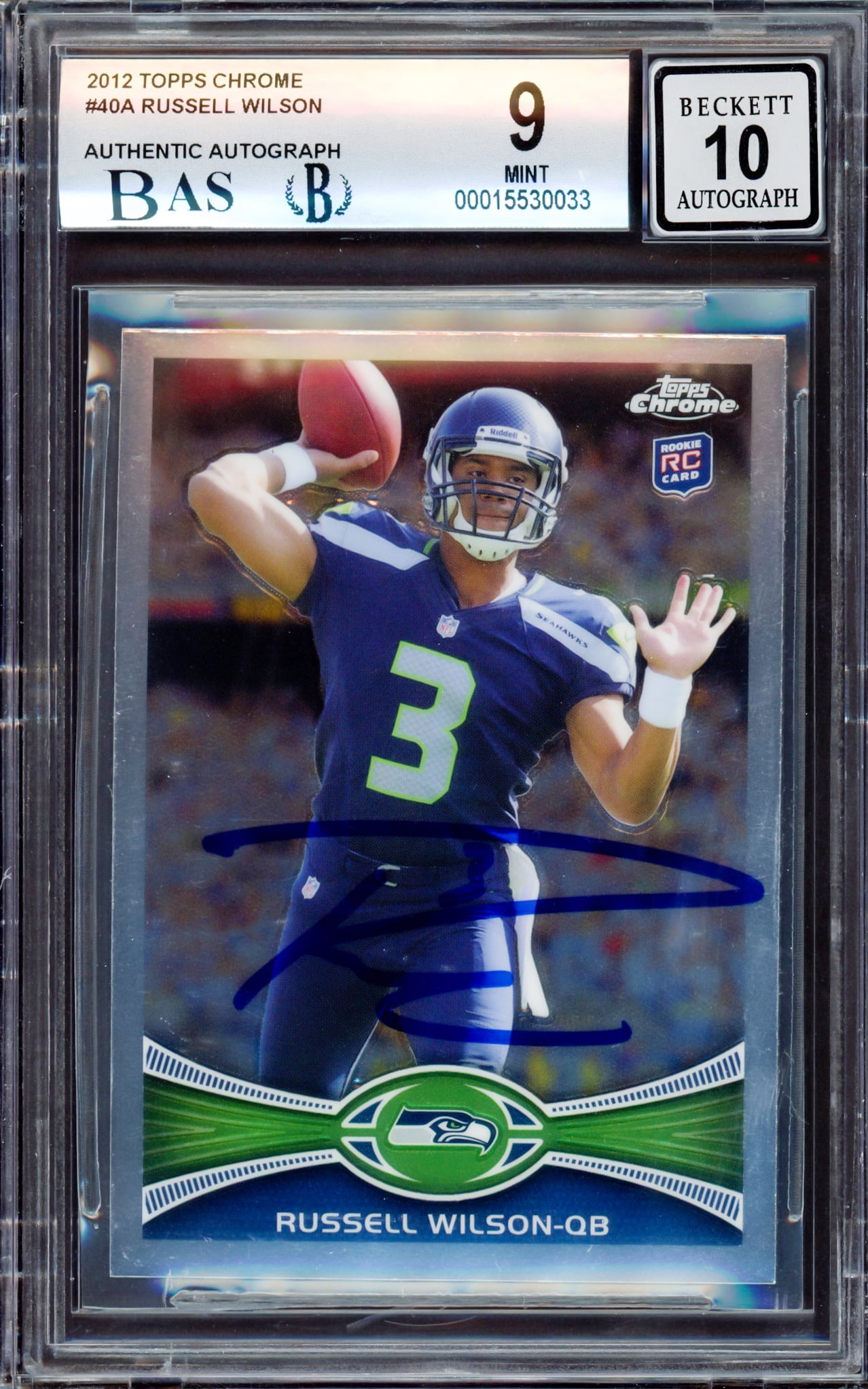 Russell Wilson Autographed 2012 Topps Chrome Rookie Card #40A Seattle ...