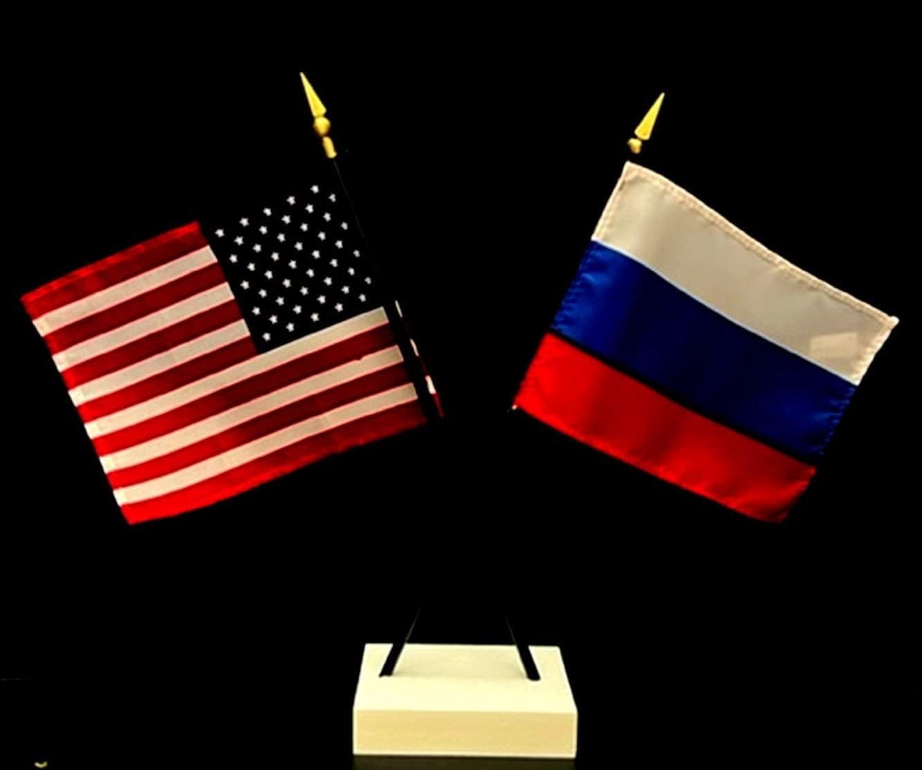 Russia Desk Flag Set Contains One USA And One Country Flag With A russia-desk-flag-set-contains-one-usa-and-one-country-flag-with-a