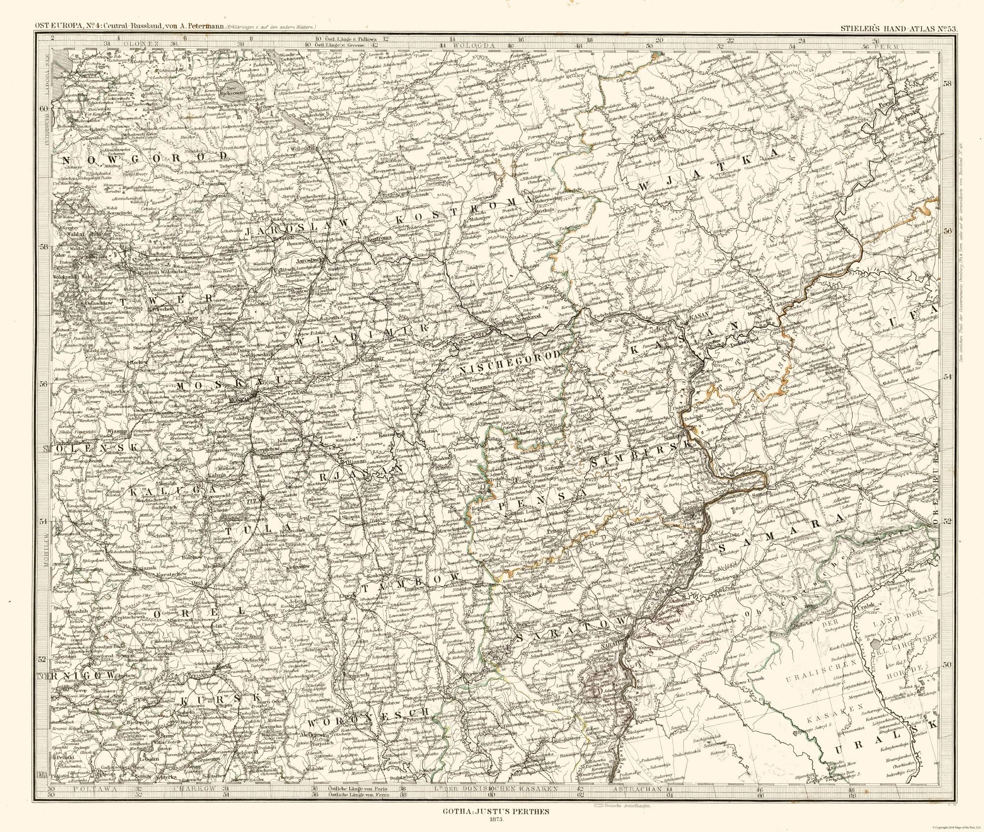 Historic Map - Russia European Central - Perthes 1873 - 27.20 x 23 ...