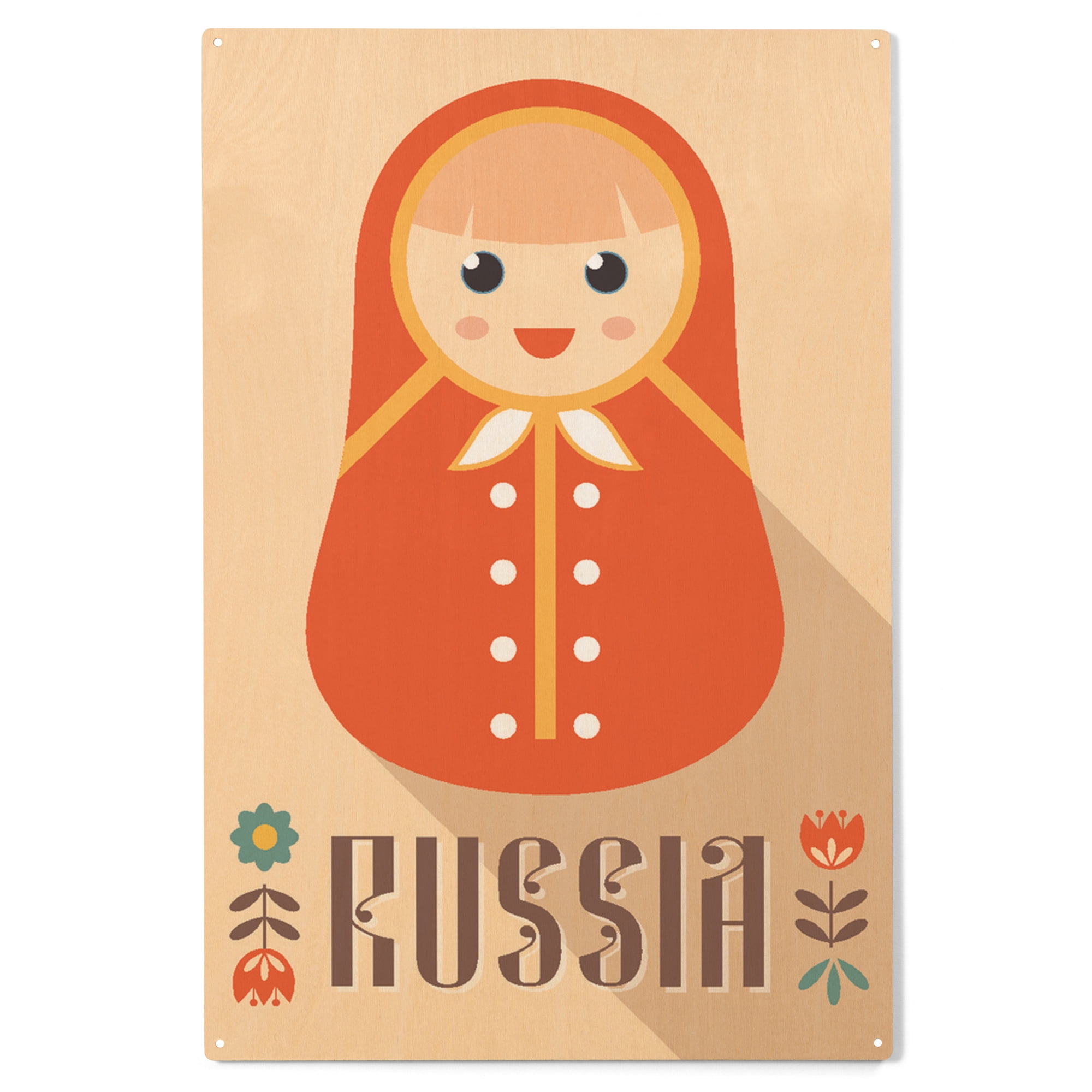 Russia, Nesting Doll, Tan Background Birch Wood Wall Sign (10x15 Rustic ...