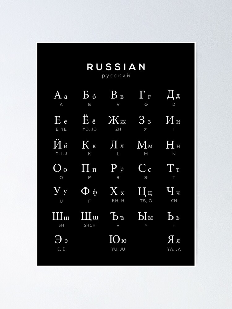 Russian Alphabet Chart, Russian Language Cyrillic Chart, Black Canvas ...