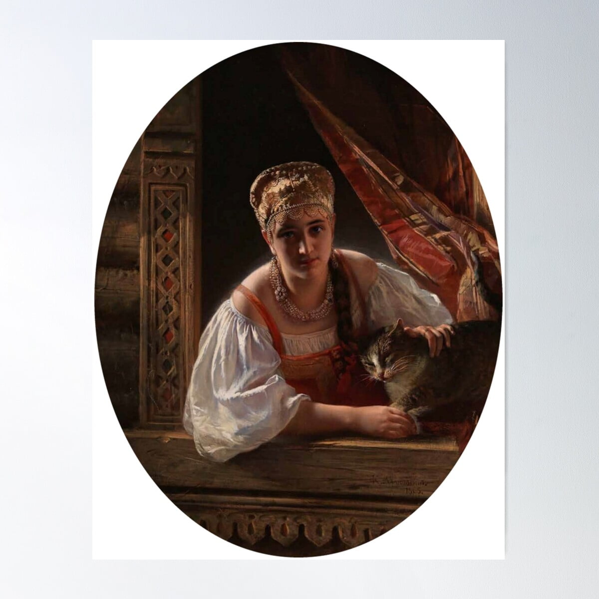 Russian Beauty With Cat (1865) - Konstantin Makovski Poster Wall Art ...