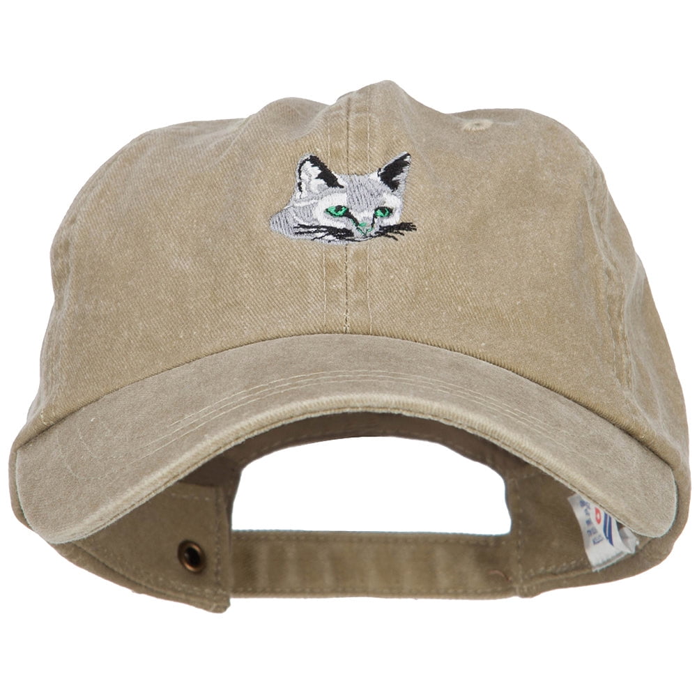 Russian Blue Cat Embroidered Washed Cotton Twill Cap - Khaki OSFM ...