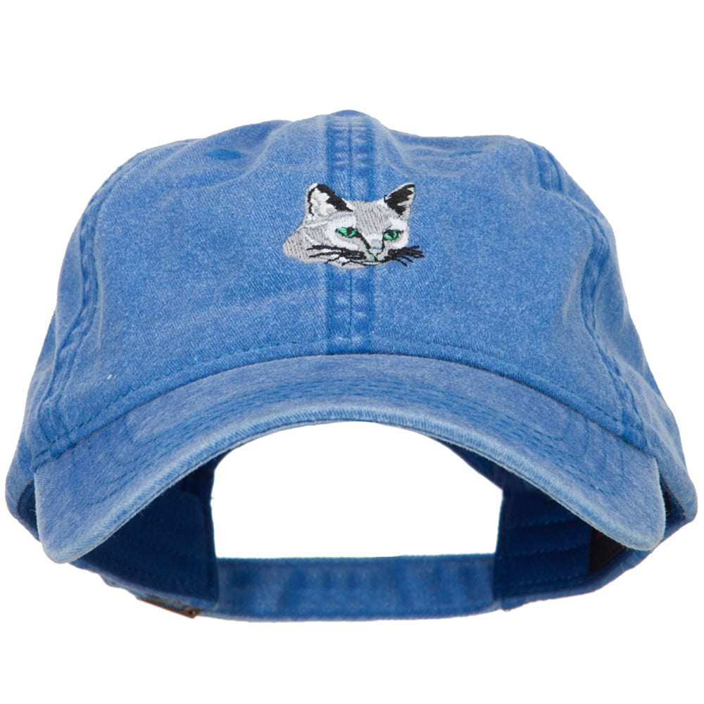 Russian Blue Cat Embroidered Washed Cotton Twill Cap - Sky Blue OSFM ...