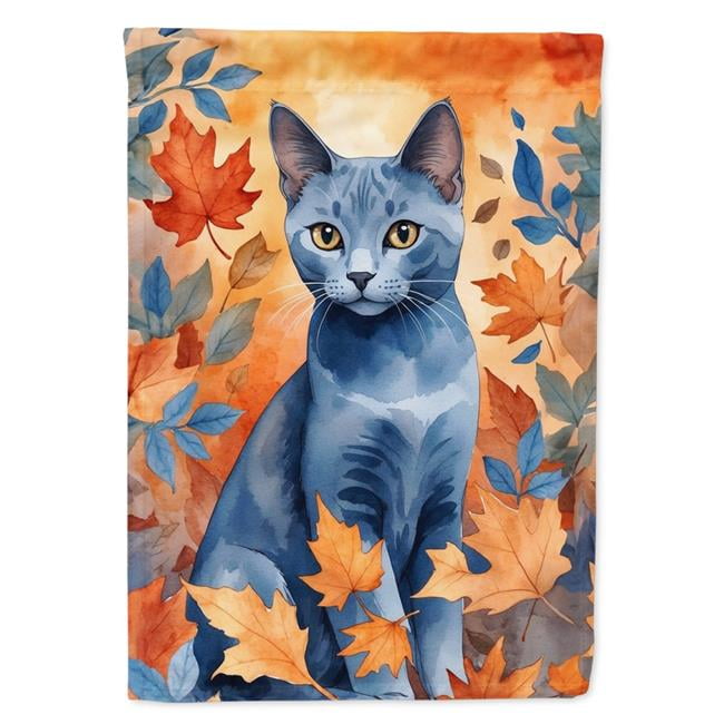 Russian Blue Cat in Fall Leaves House Flag - Walmart.com
