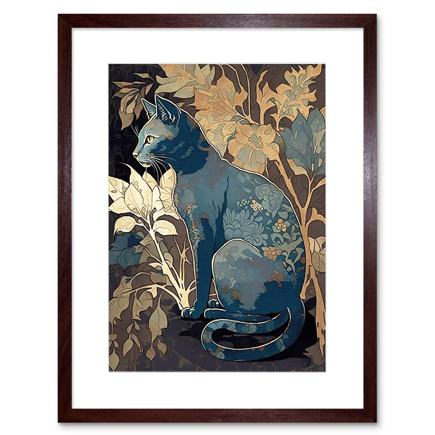 Russian Blue Cat with Autumn Plants and Floral Pattern Fur Coat Modern ...