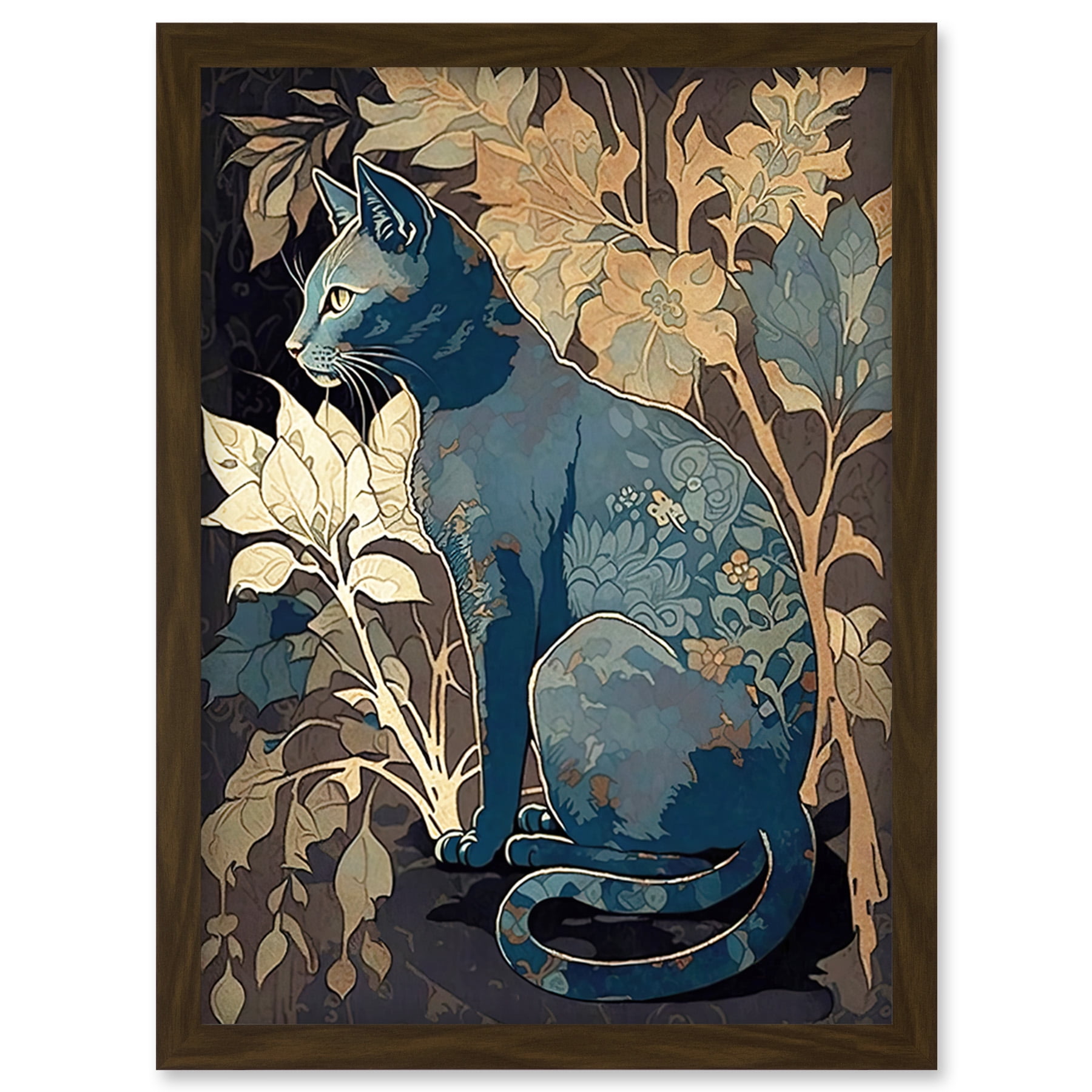 Russian Blue Cat with Autumn Plants and Floral Pattern Fur Coat Modern ...